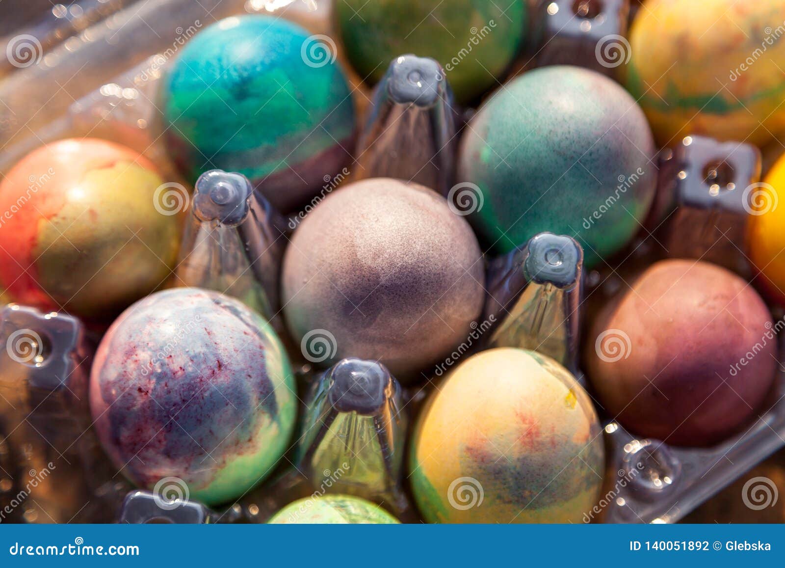 Group of Easter Colored Eggs in Plastic Container Stock Photo - Image ...