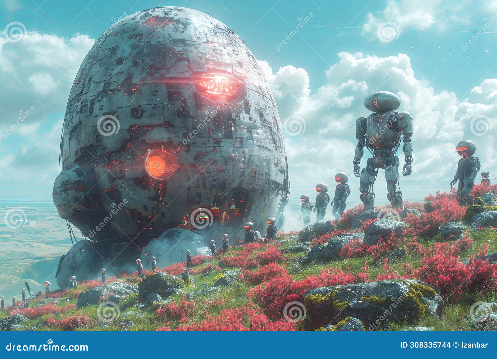 A Group of Easter-themed Robots Adorating a Giant Robot Egg Generative ...