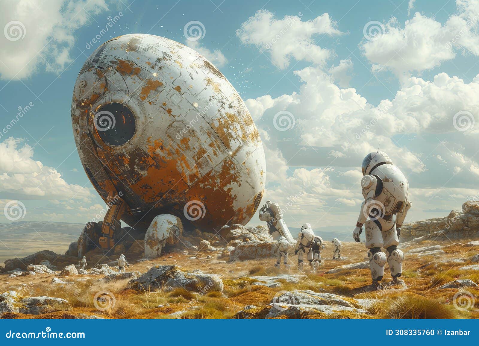 A Group of Easter-themed Robots Adorating a Giant Robot Egg on a ...