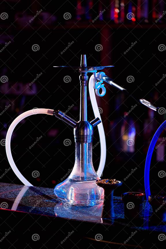 Group of Eastern Hookahs on Table of a Bar. Stock Image - Image of ...