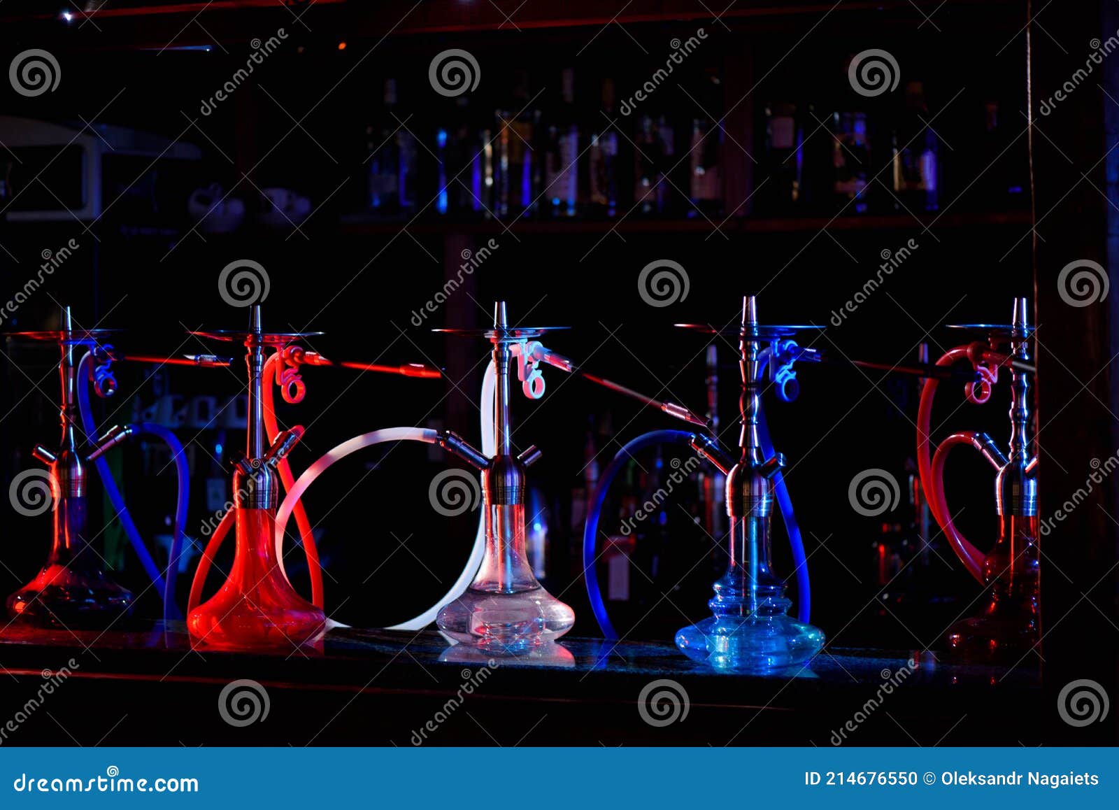 Group of Eastern Hookahs on Table of a Bar. Stock Photo - Image of asia ...
