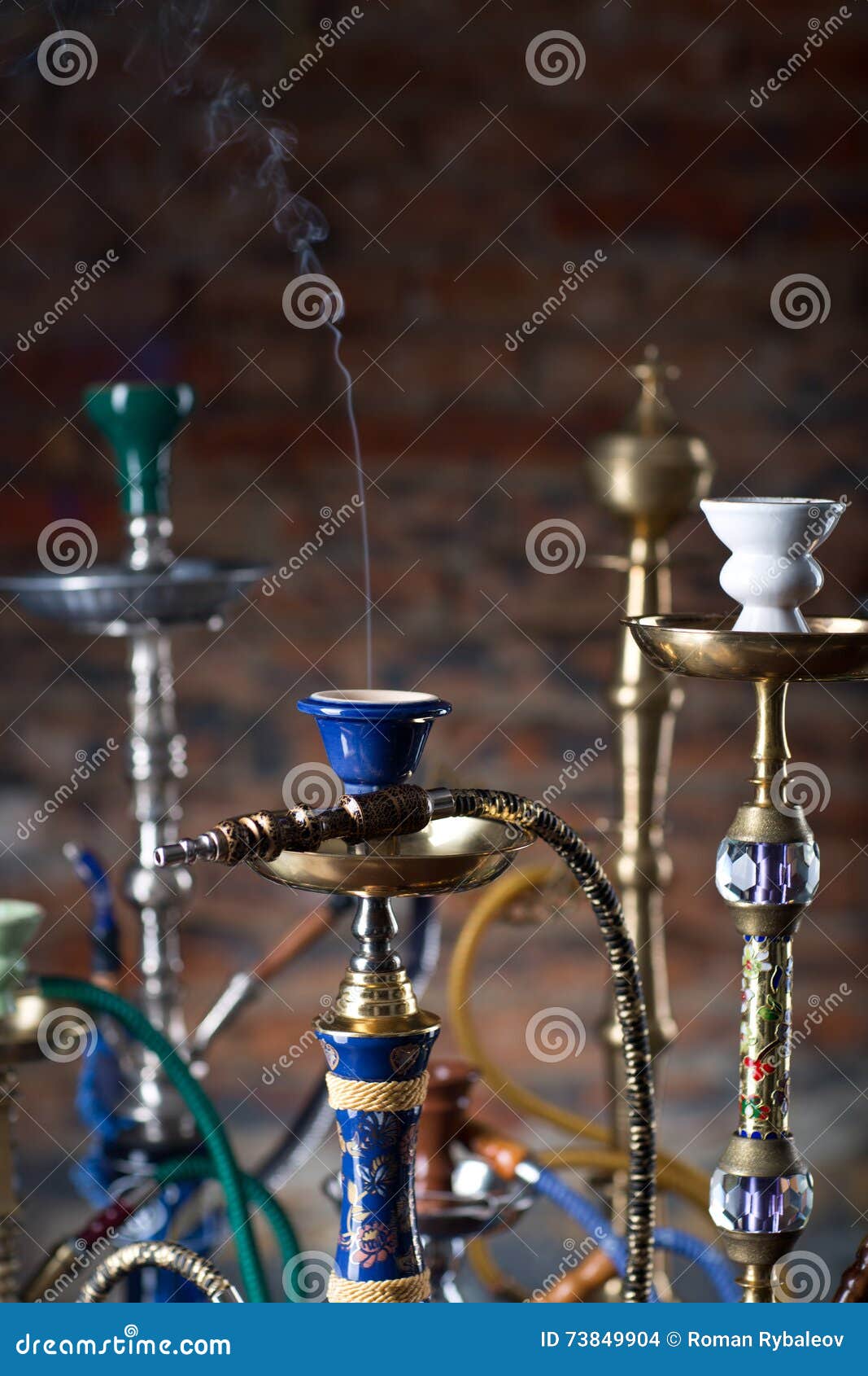 Group of Eastern Hookahs on Table Stock Photo - Image of eastern, aroma ...