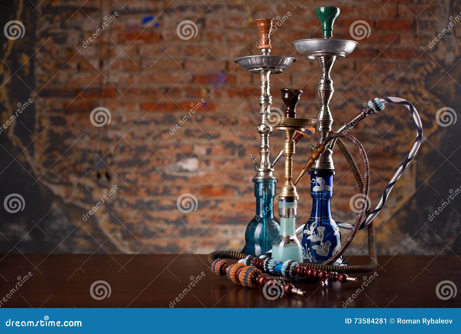 Group of Eastern Hookahs on Table Stock Image - Image of east, india ...