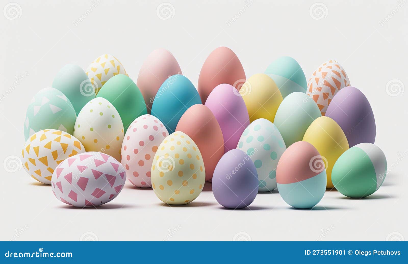 A Group of Eggs with Different Colors and Patterns in a Row on a White ...