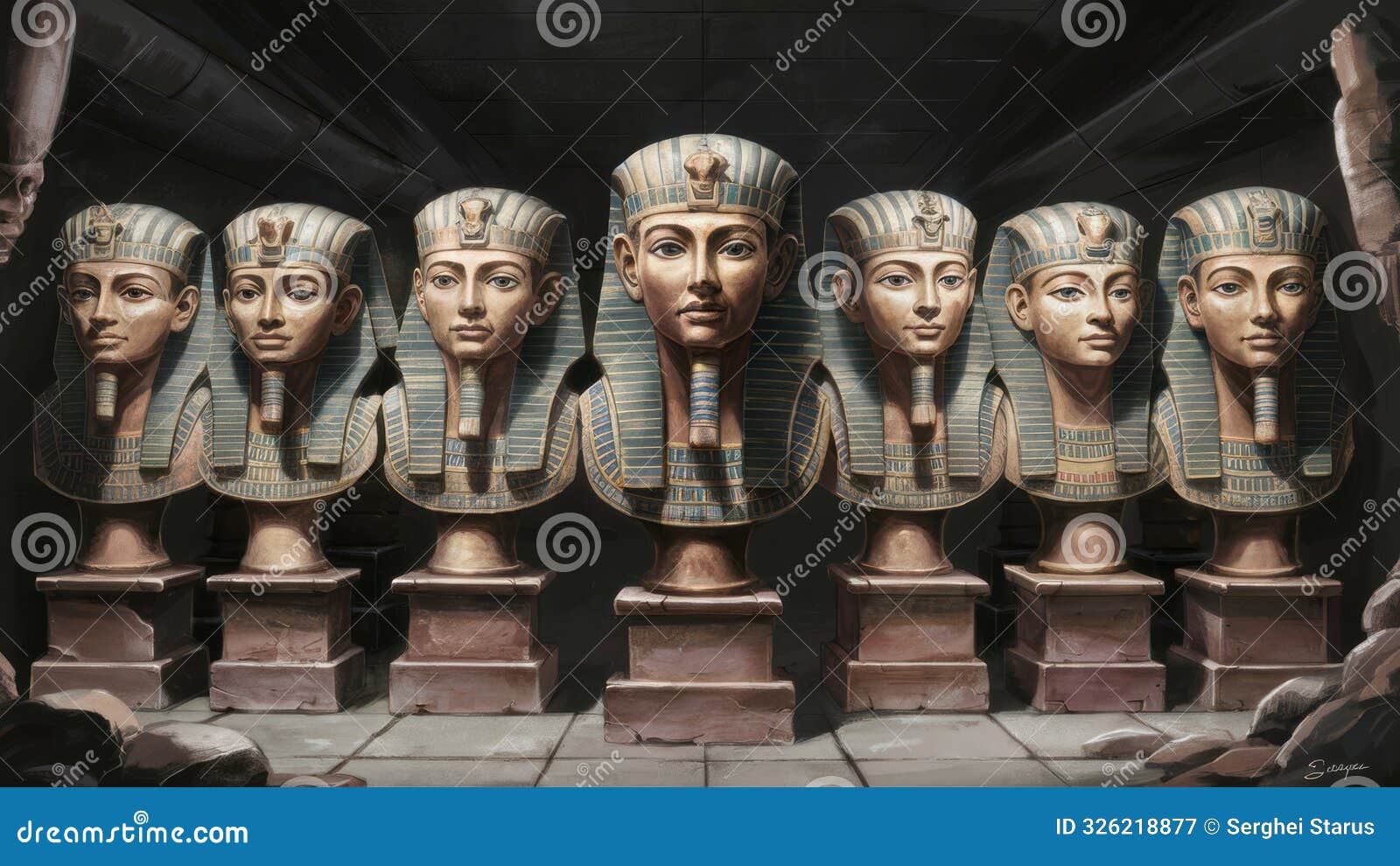 A Group of Egyptian Statues are Lined Up in a Row, AI Stock Image ...