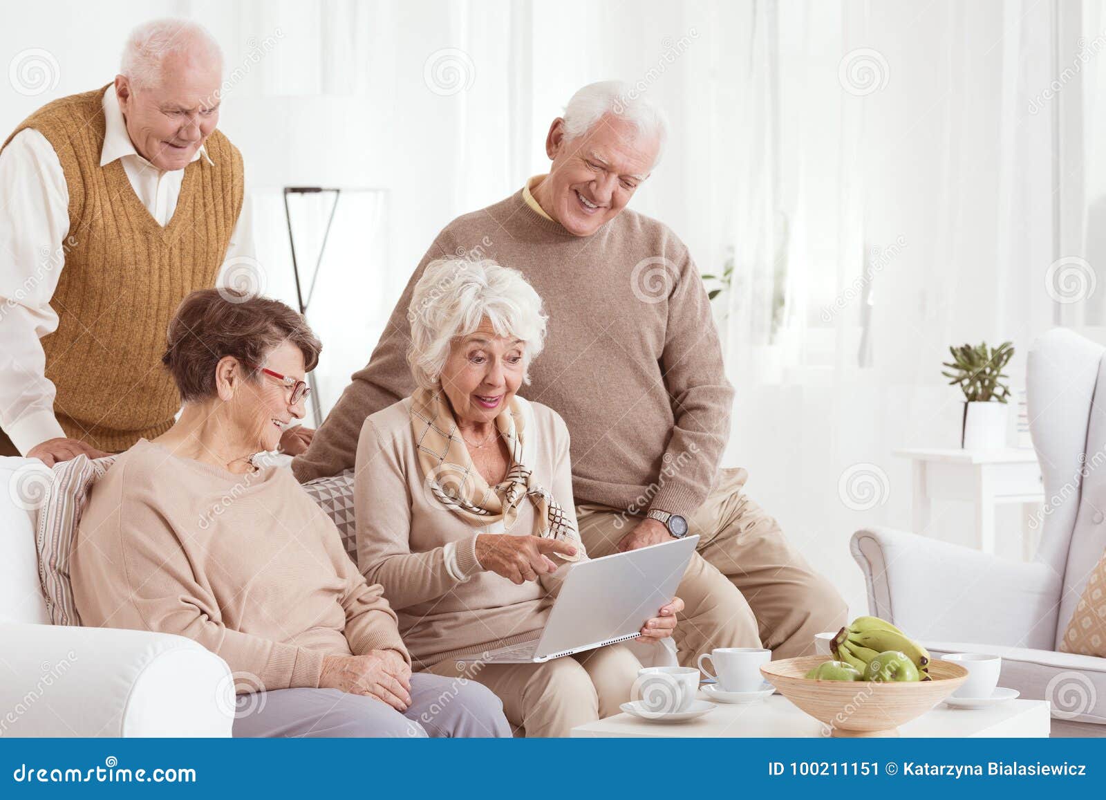Elder Friends are Using Laptop Stock Image - Image of apartment ...
