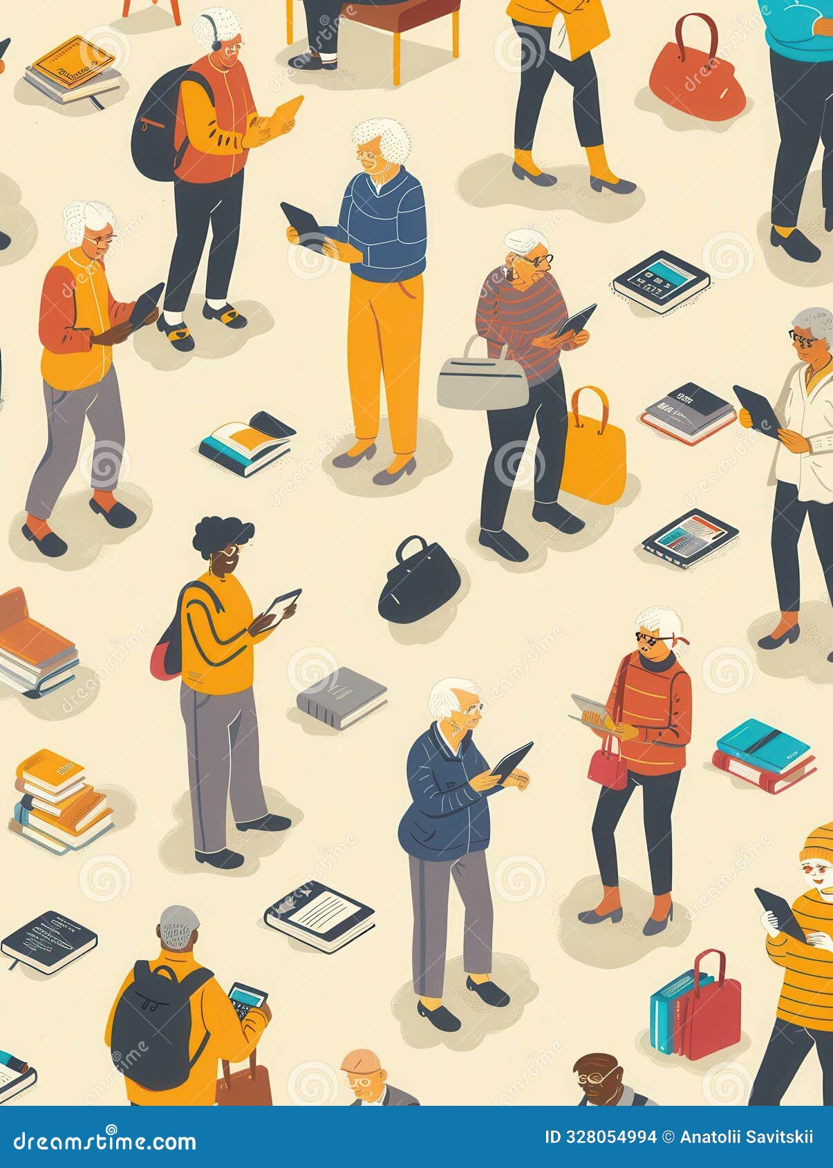 A Group of Elderly People are Reading, Using Devices, and Interacting ...