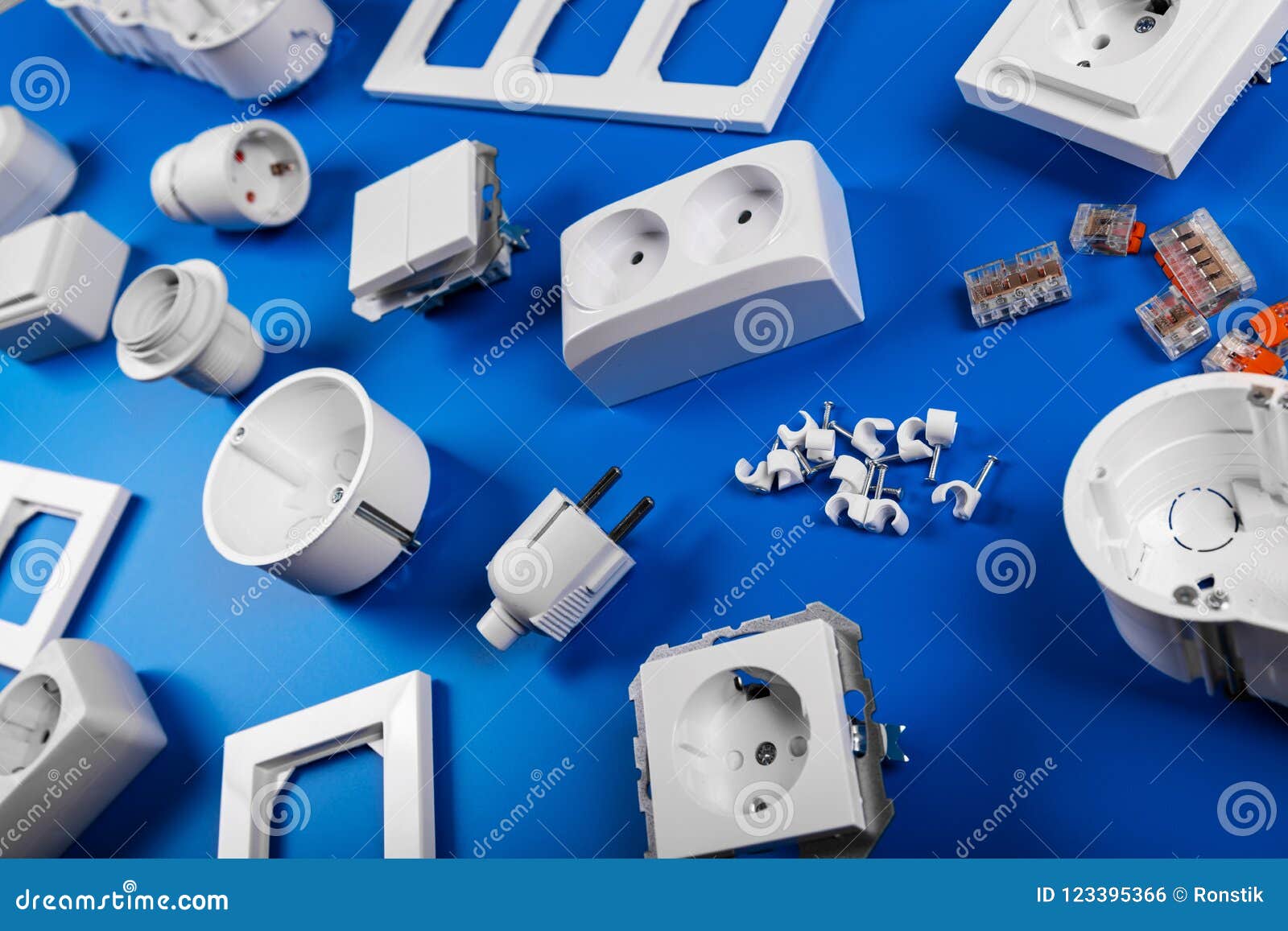Group of Electrical Equipment on Blue Background Stock Photo - Image of ...
