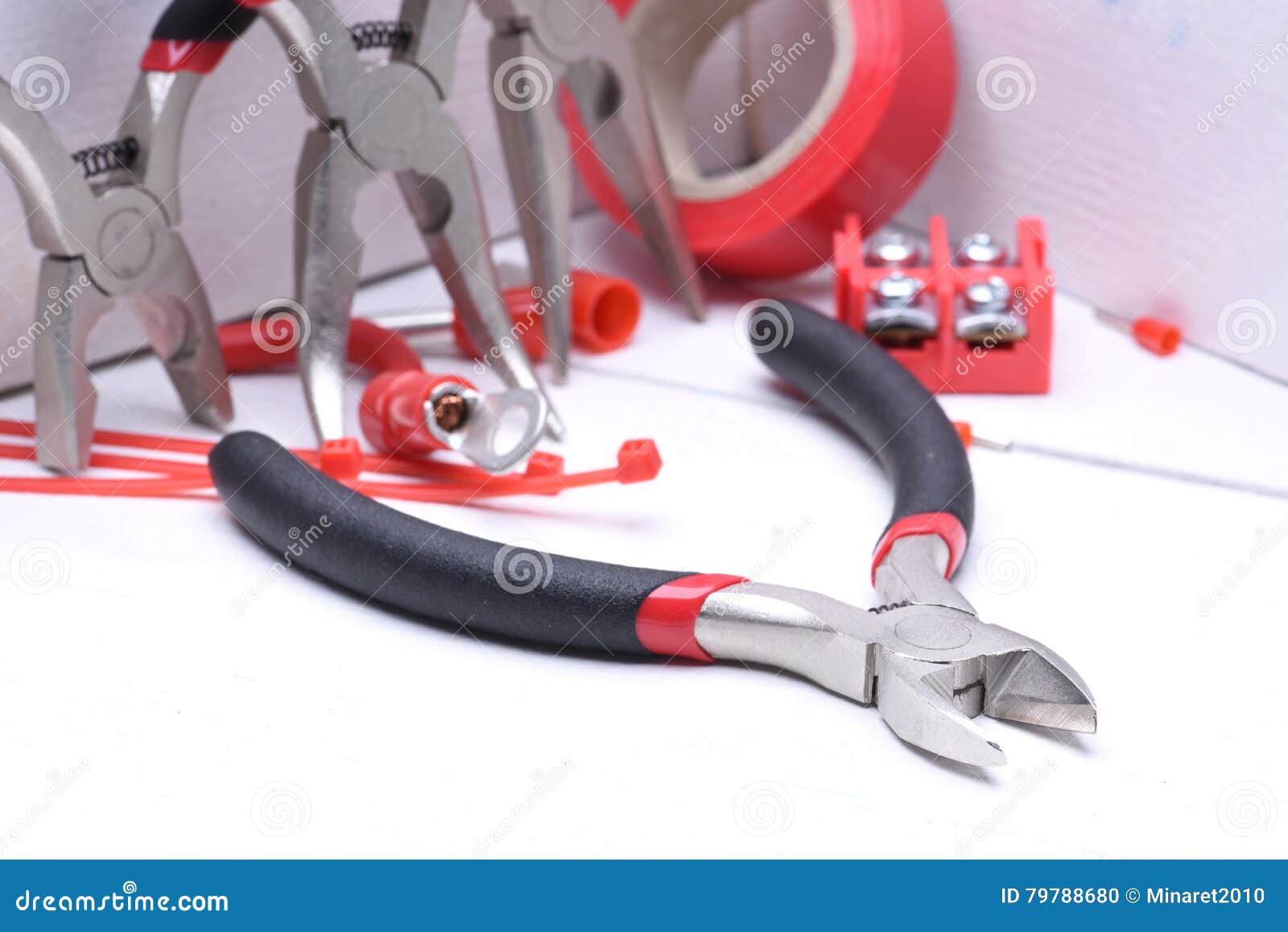 Group of Electrical Tools and Cable Stock Photo - Image of cutter ...