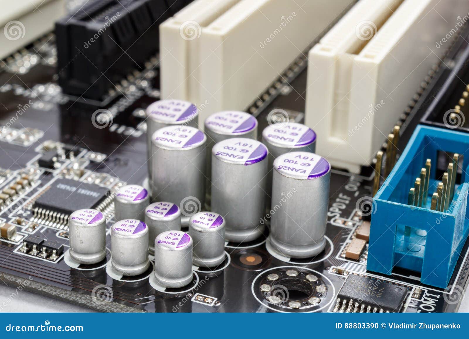 Closeup Of Capacitors On Computer Motherboard Royalty-Free Stock ...