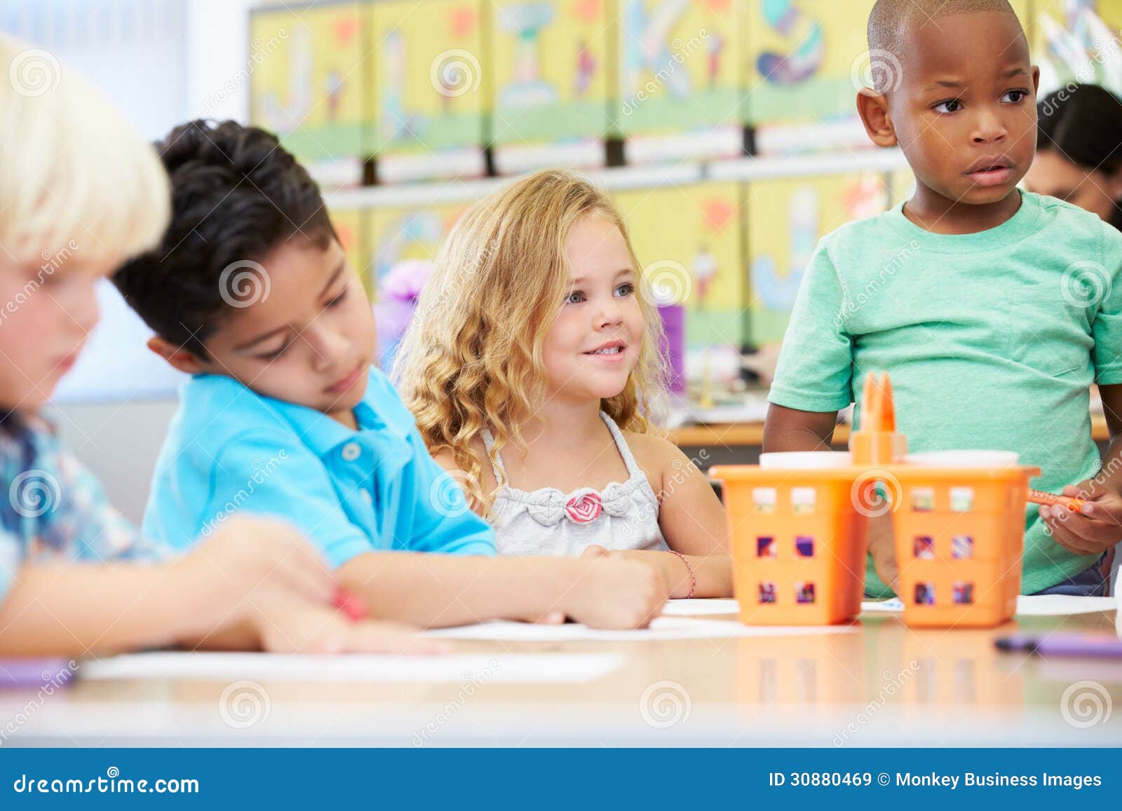 Group of Elementary Age Children in Art Class with Teacher Stock Image ...