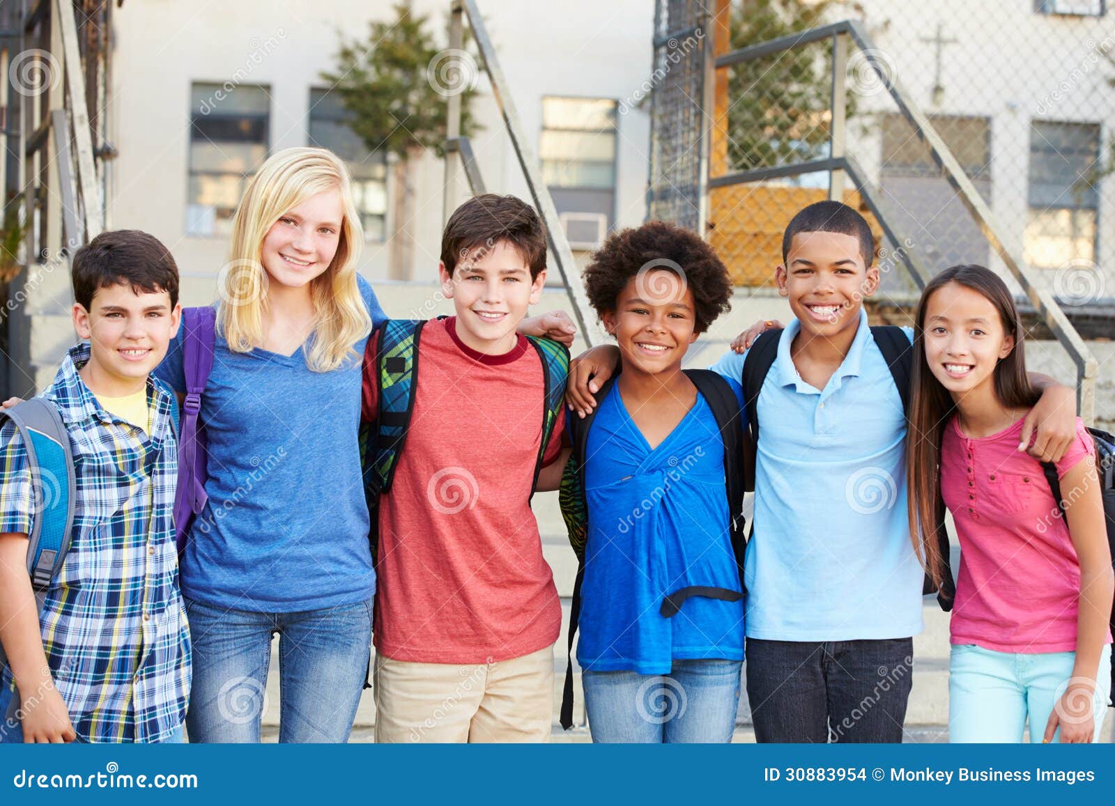 Group of Elementary Pupils Outside Classroom Stock Photo - Image of ...