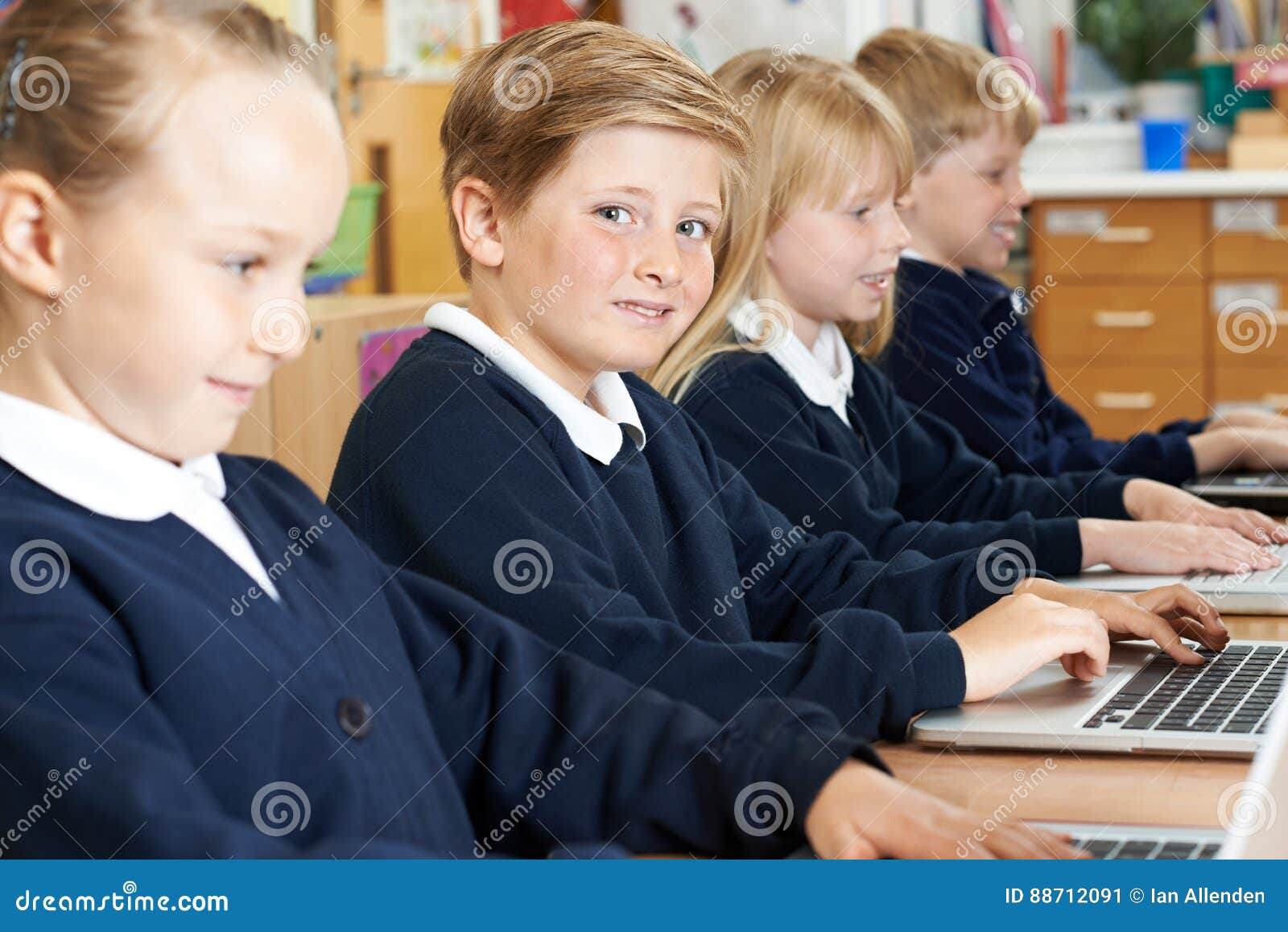 Group of Elementary School Children in Computer Class Stock Image ...