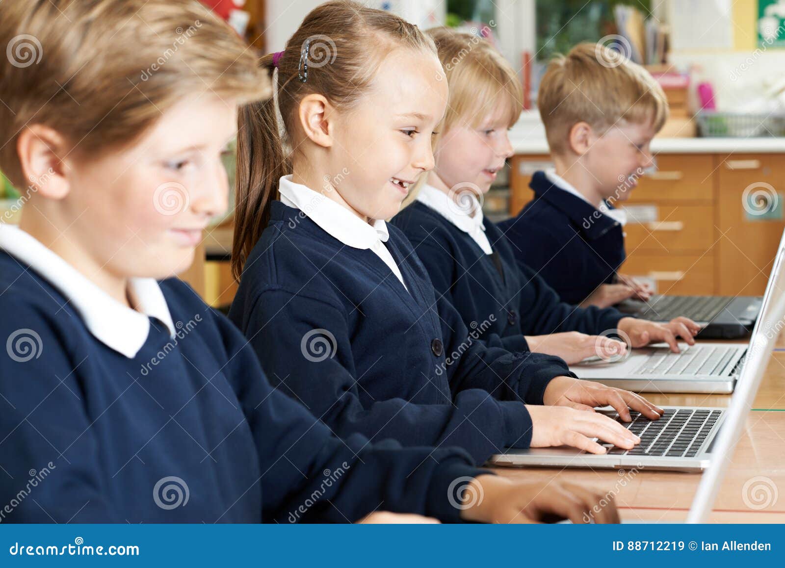 Group of Elementary School Children in Computer Class Stock Image ...