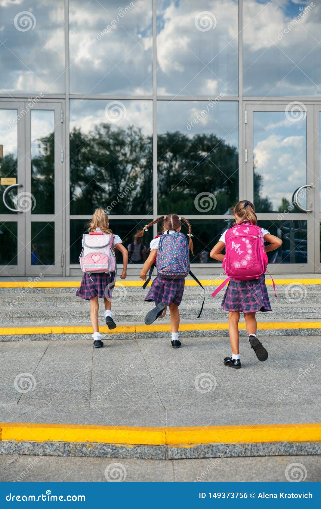 Group of Elementary School Kids Running at School, Back View Stock ...