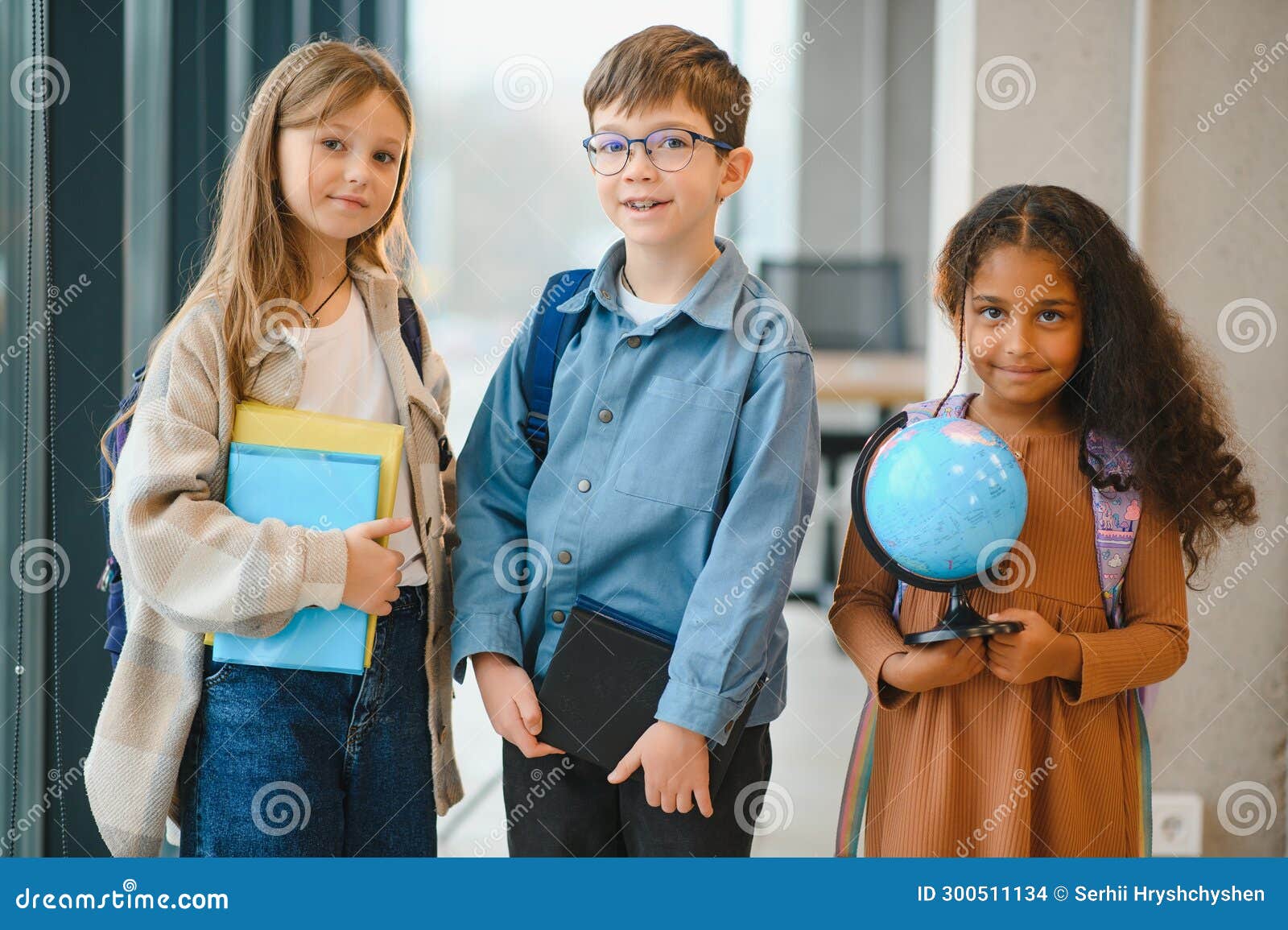 Group of Elementary School Kids in a School Corridor Stock Photo ...