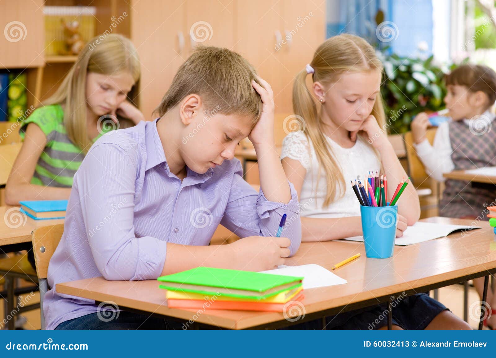 Group of Elementary School Pupils Takes the Test in Class Stock Image ...