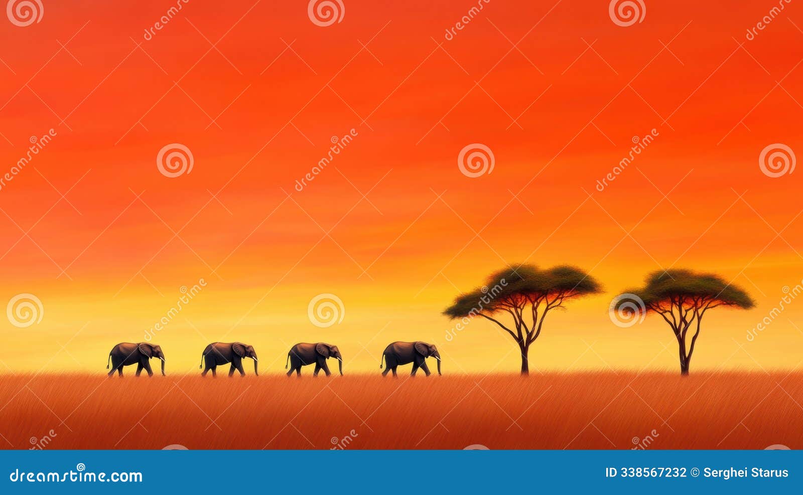 A Group of Elephants Walking Across a Field with Trees in the Distance ...