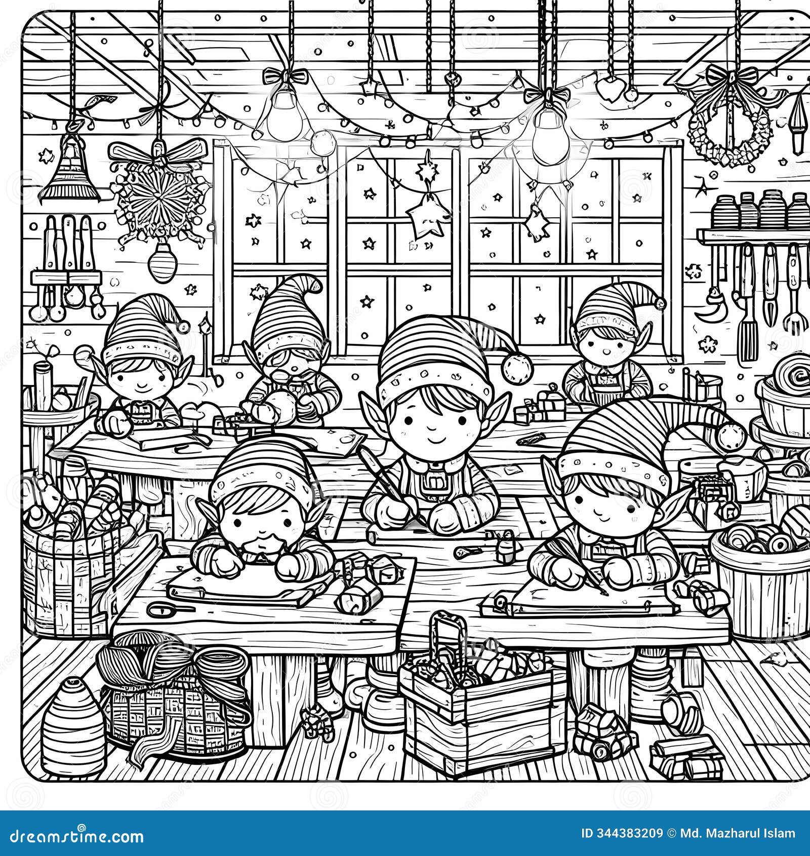 A Group of Elves are Hard at Work Making Toys. Stock Illustration ...