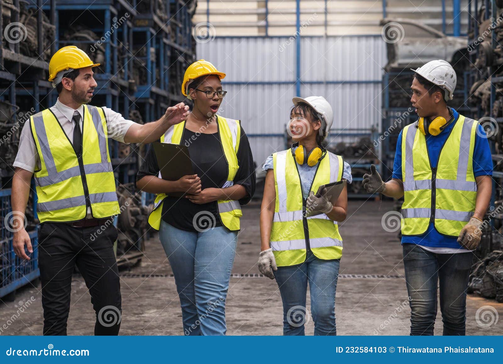 Group of Employees and Engineers in Industrial Plants. Workers Working ...