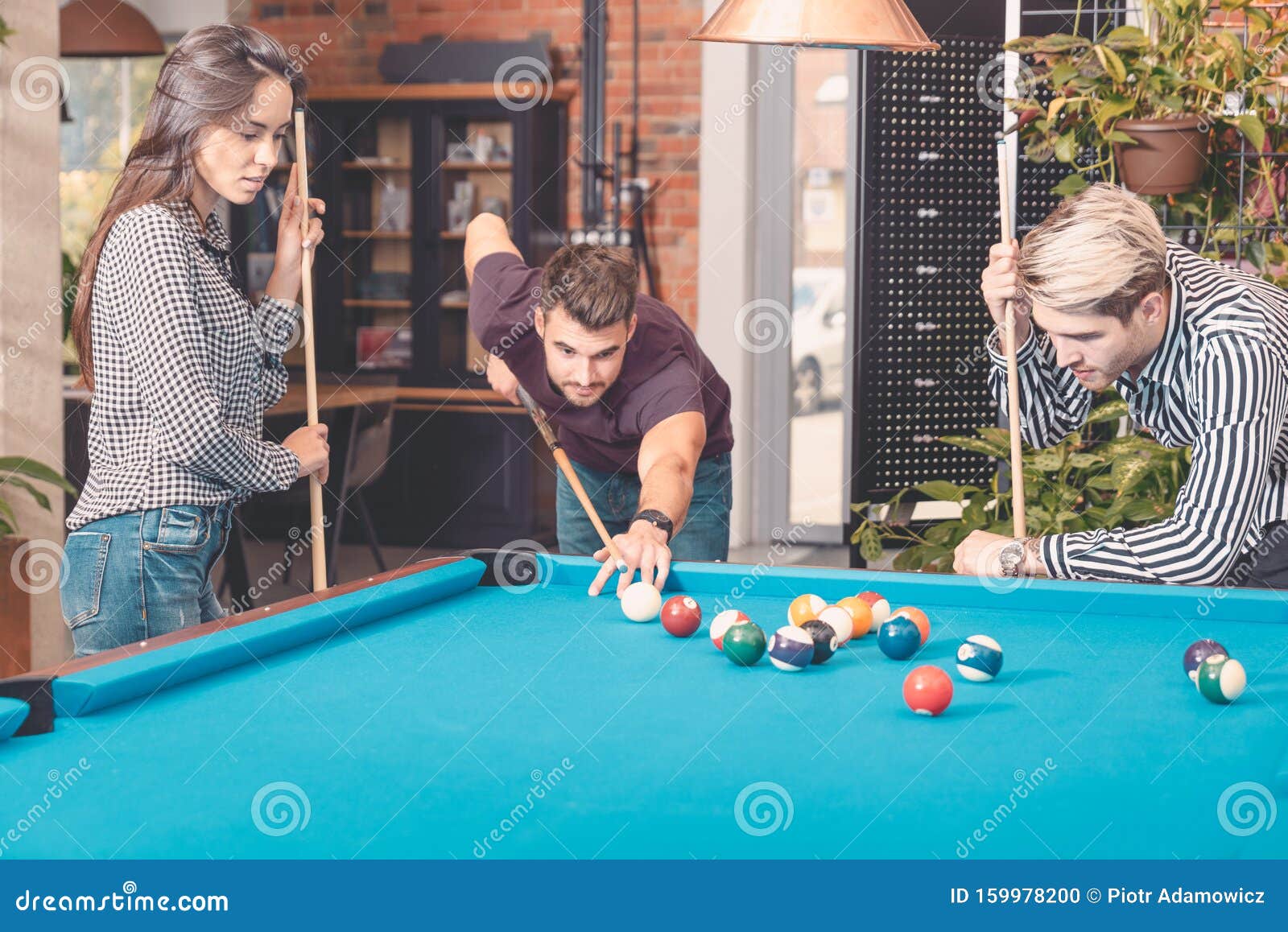 Group of Employees Playing in Billiards at Office Stock Photo - Image ...