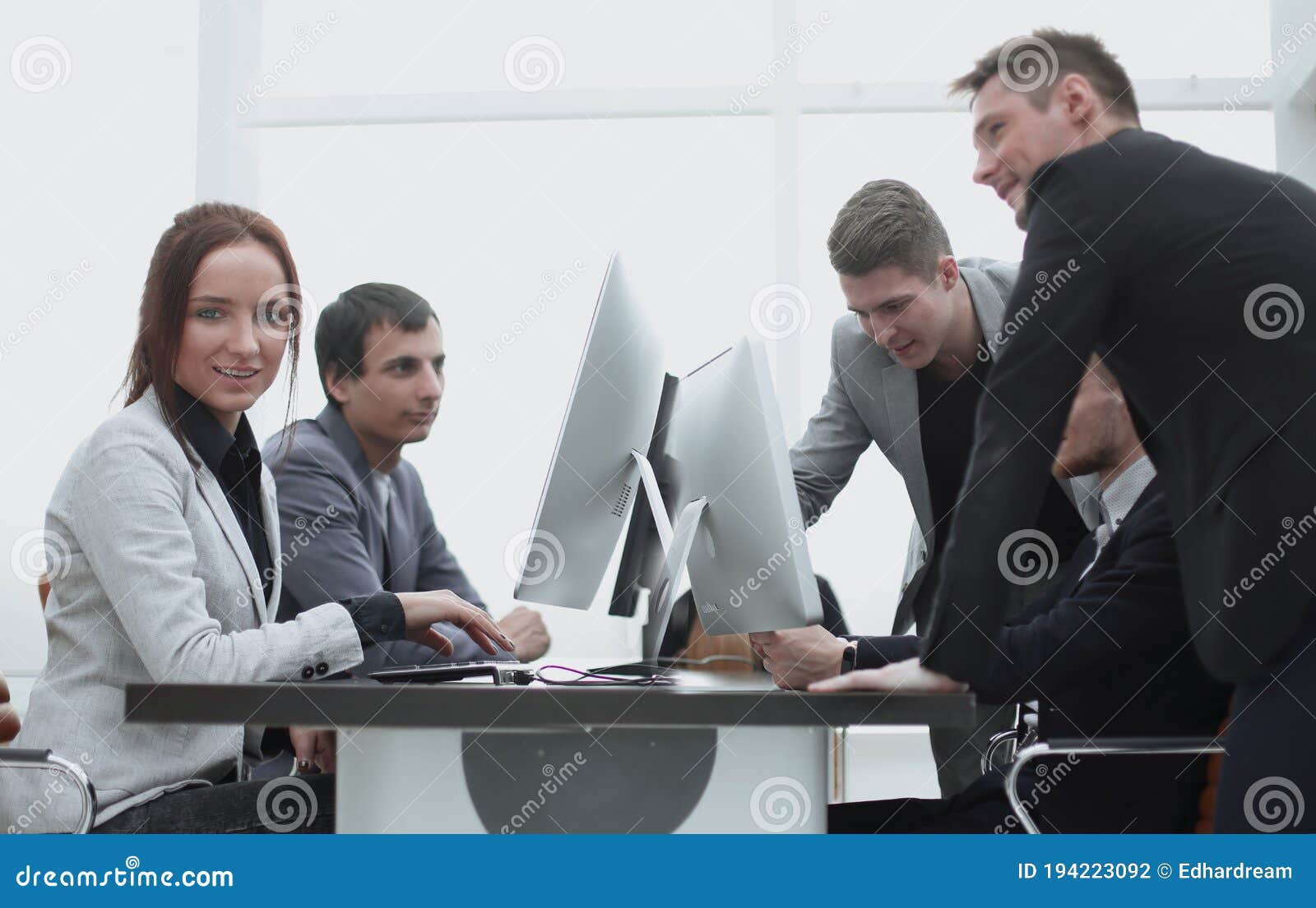 Group of Employees Work on Computers in the Office. Stock Photo - Image ...