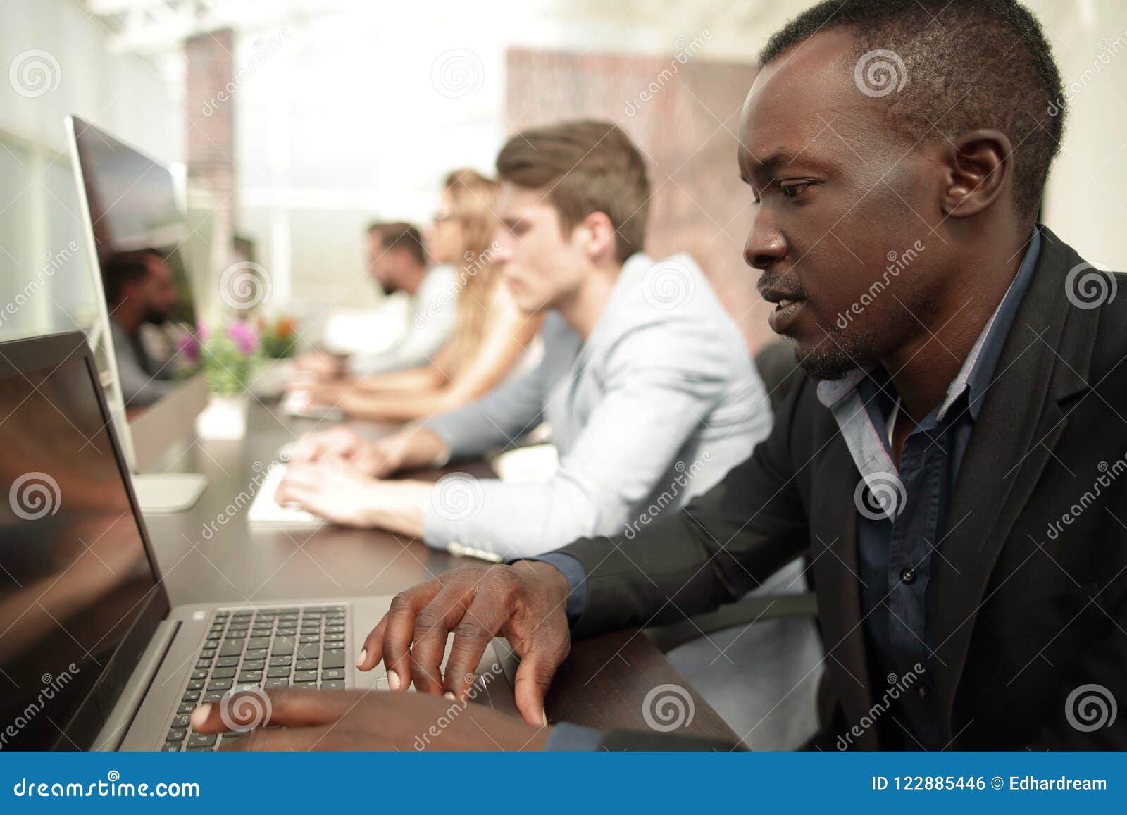 Group of Employees Working in the Computer Room Stock Photo - Image of ...