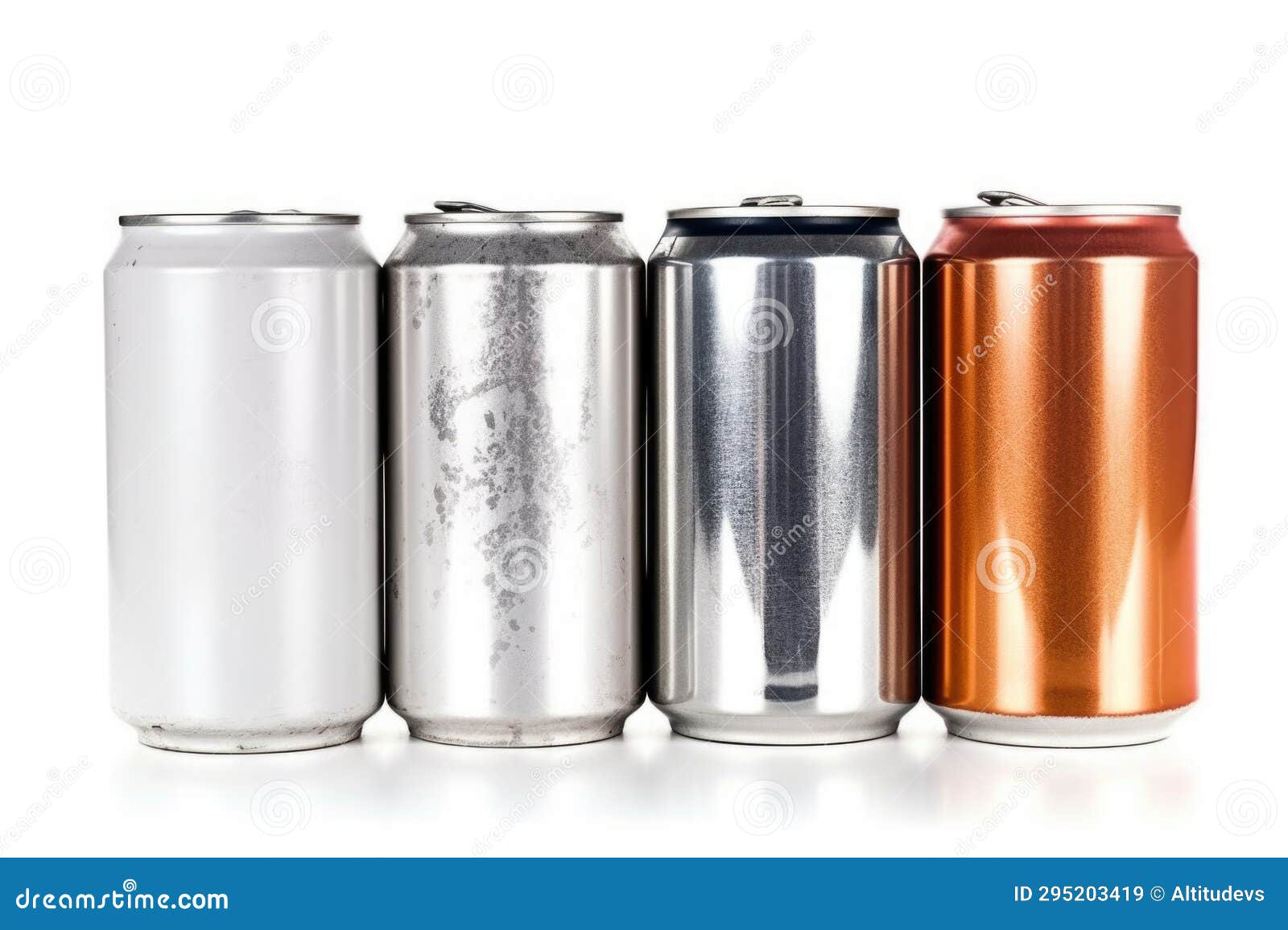 Group of Empty Beer Cans Against a White Background in a Studio Stock ...