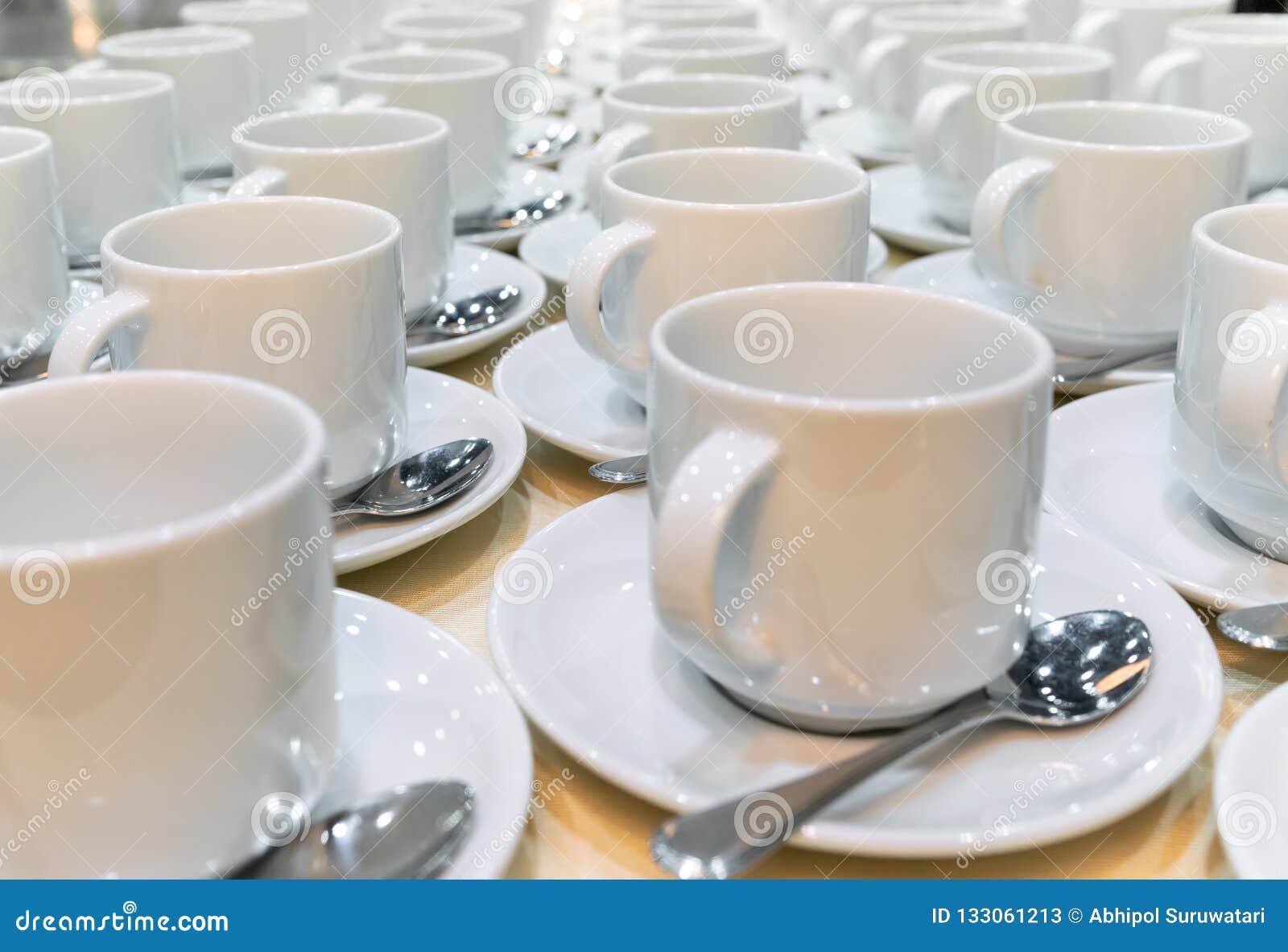 Group of Empty Coffee Cups. Many Rows of White Cup for Service Tea or ...