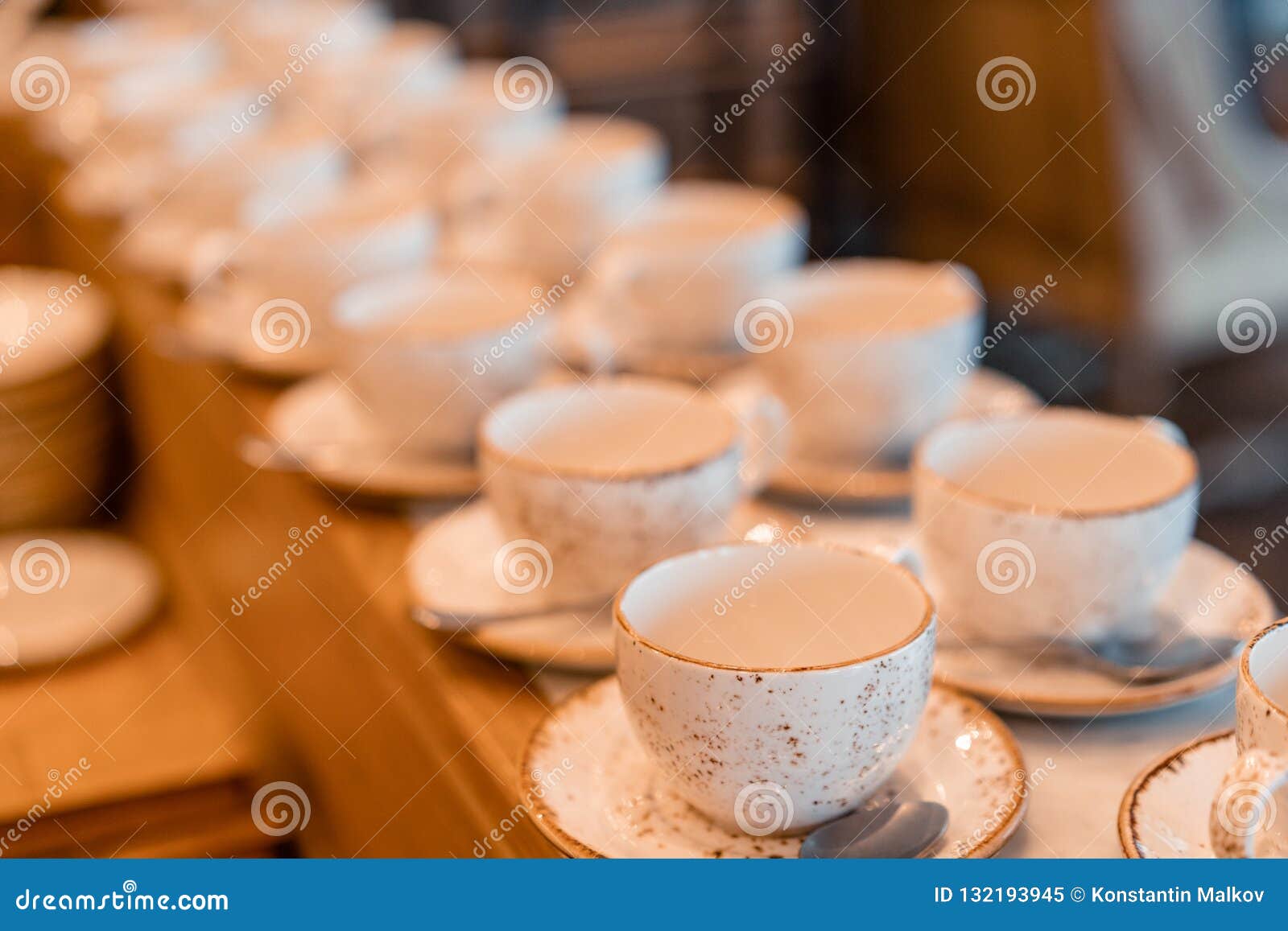 Group of Empty Cups in Many Rows of a White Cup for Coffee in Breakfast ...