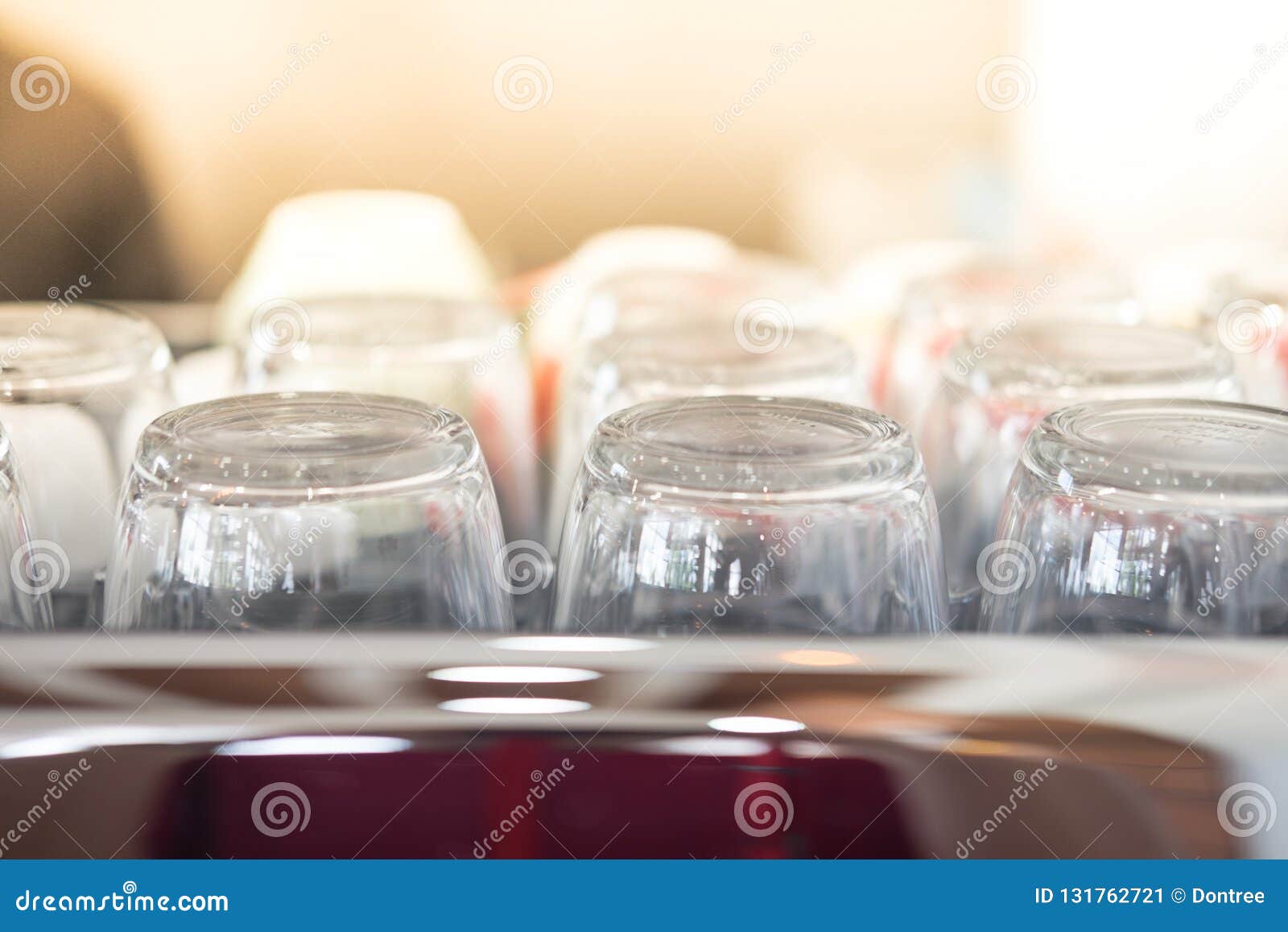 Empty Glass Cups for Serving Beverage in Restaurant Stock Image - Image ...