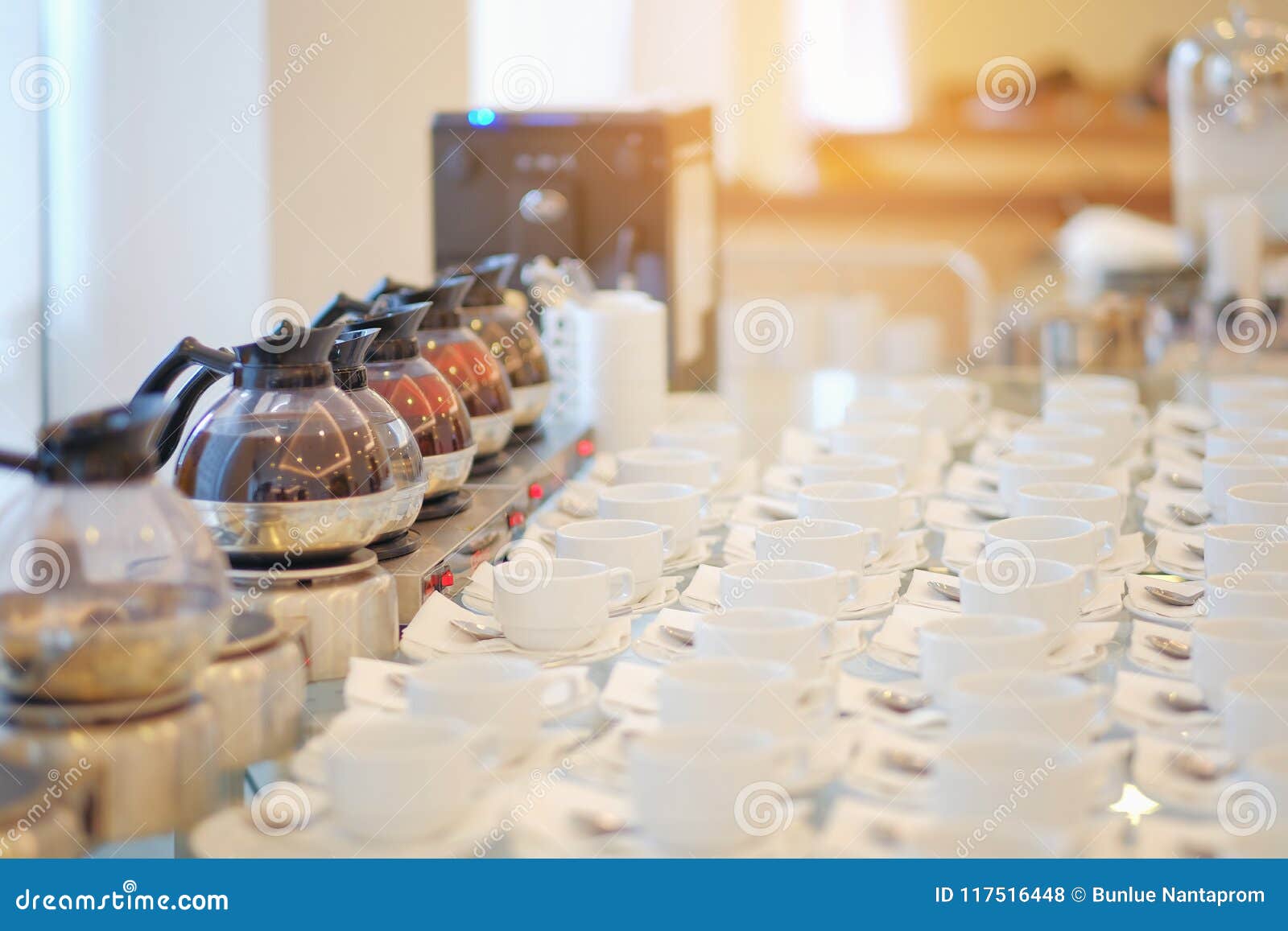 Group of Empty Many Rows of White Ceramic Coffee or Tea Cups and Stock ...