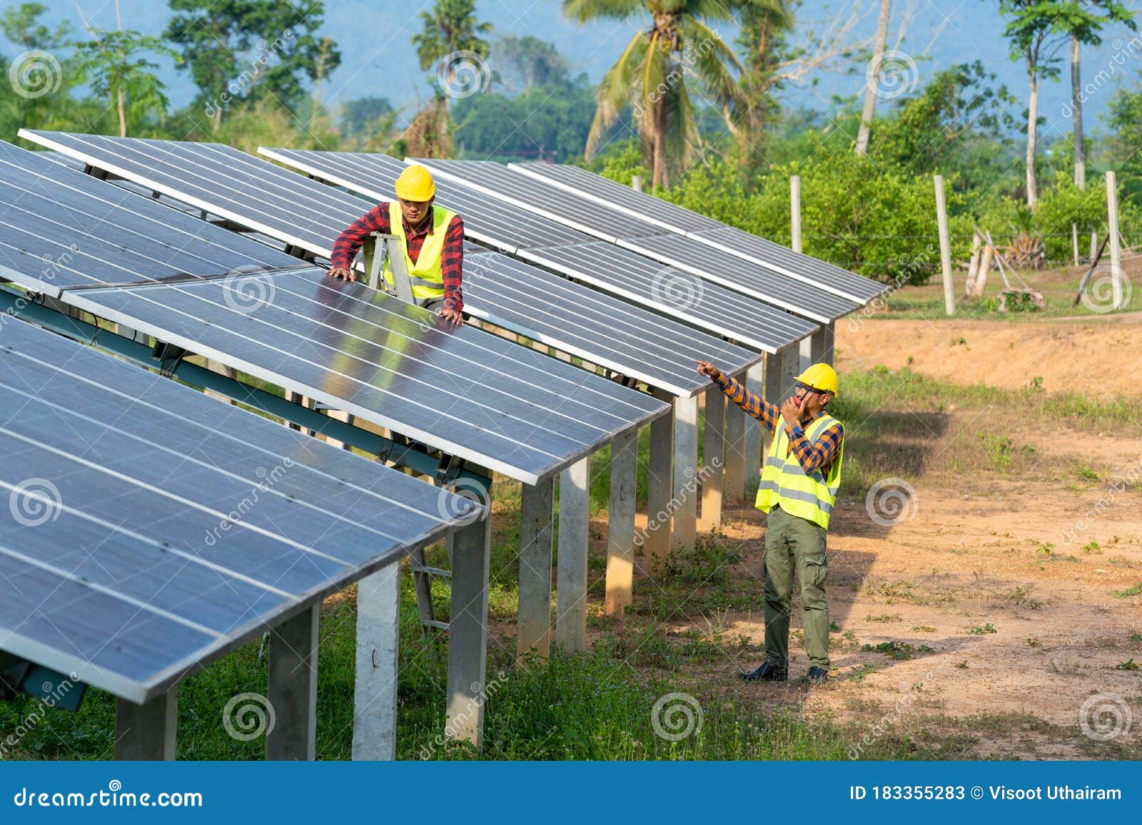 Group of Engineer Checking Solar Panel in Routine Operation at Solar ...