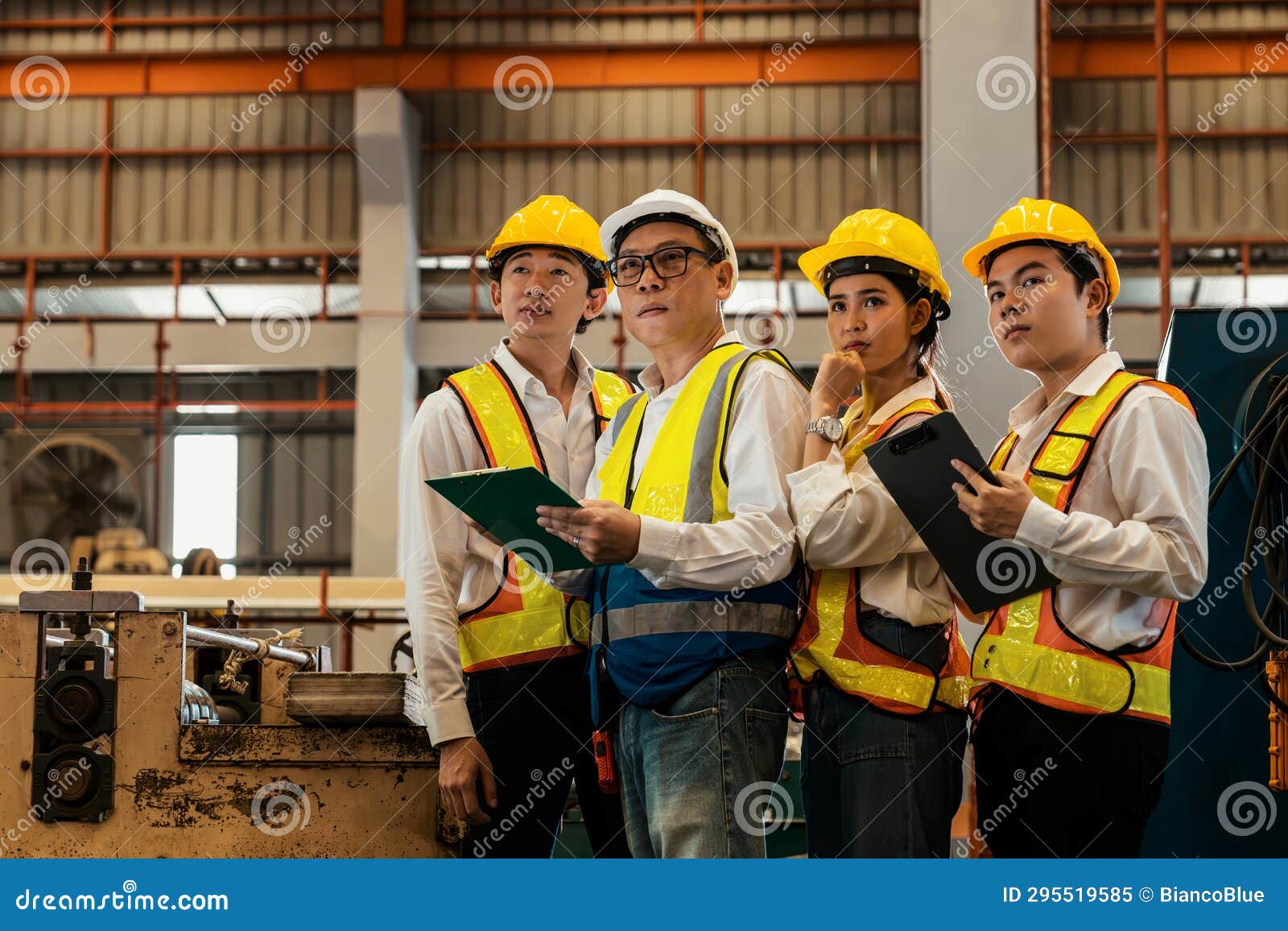Group of Engineer Conduct Safety Inspection on Metalwork Machine ...