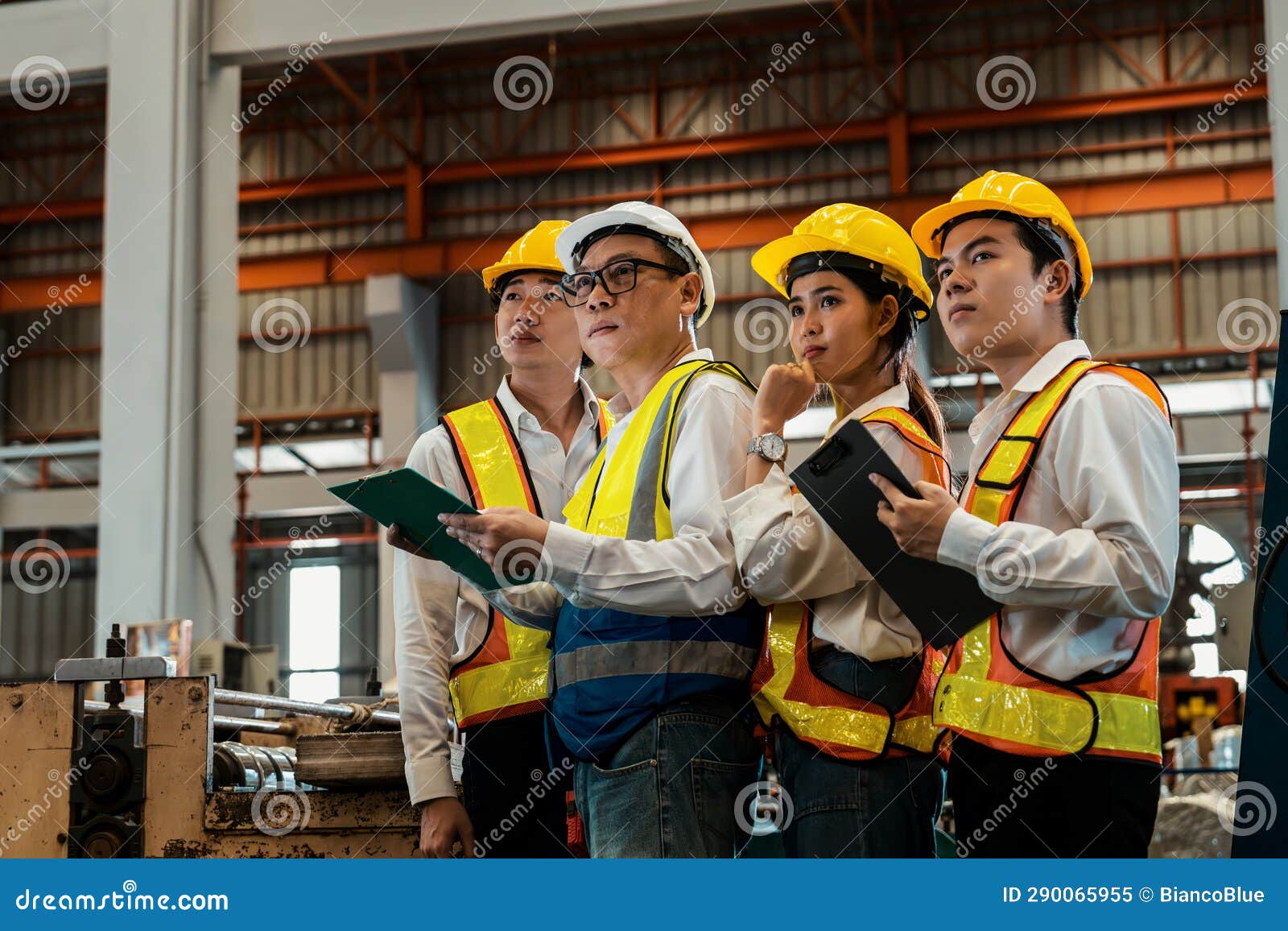 Group of Engineer Conduct Safety Inspection on Metalwork Machine ...