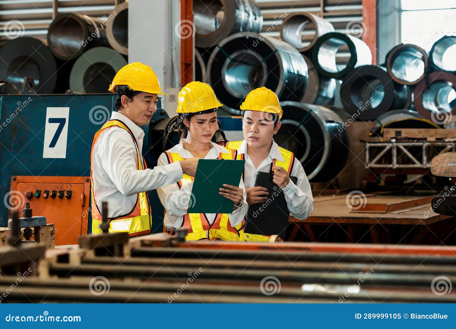 Group of Engineer Conduct Safety Inspection on Metalwork Machine ...