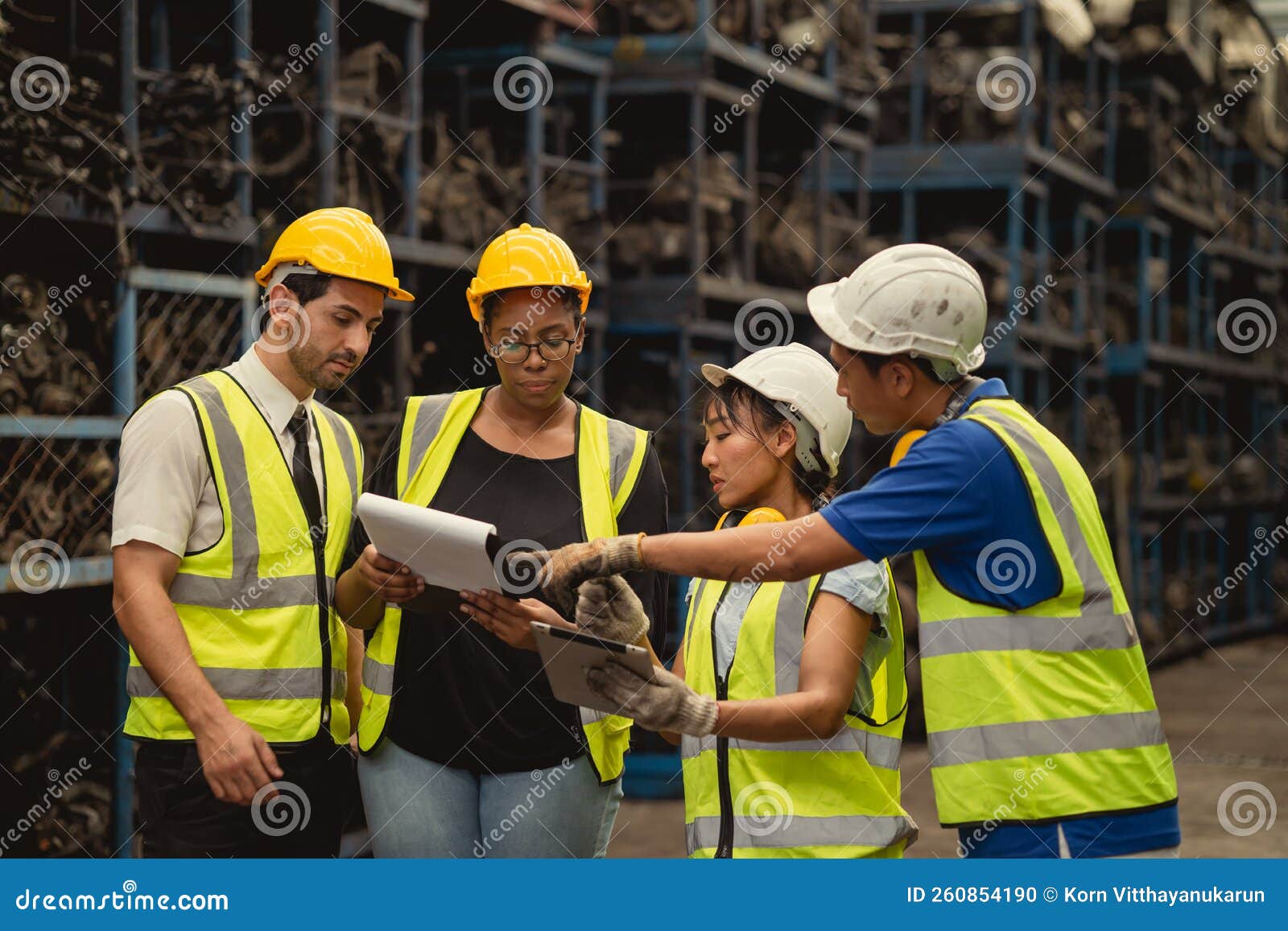 Group of Engineer Industry Worker Team Working Together Help Solving ...