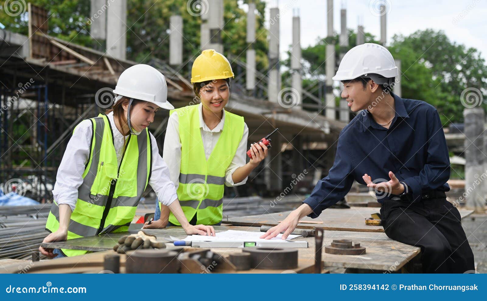 Group of Engineer Supervisor Wearing Safety Helmet Working, Checking ...
