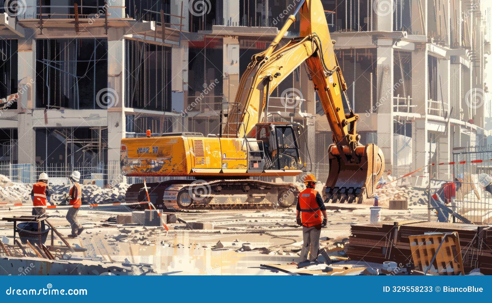 Group Engineer Team with Excavator, Technology To Build Safe Structure ...