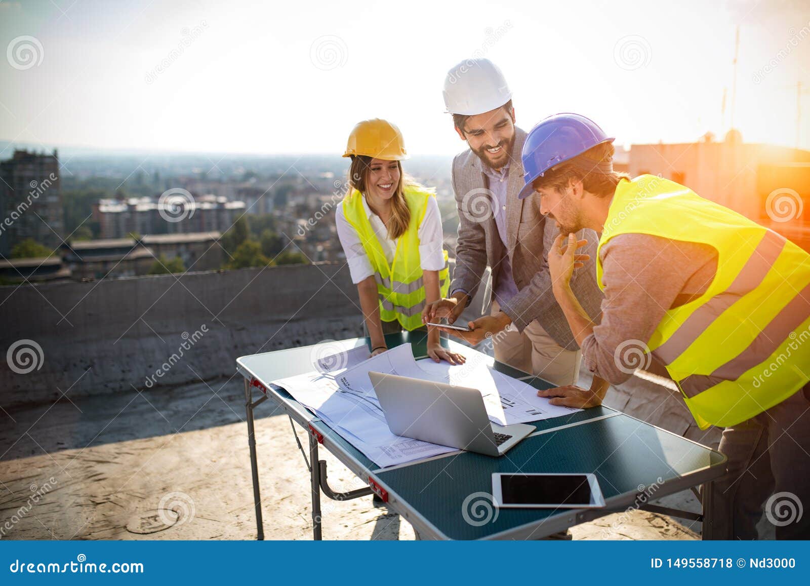 Group of Engineers, Architects, Business Partners at Construction Site ...