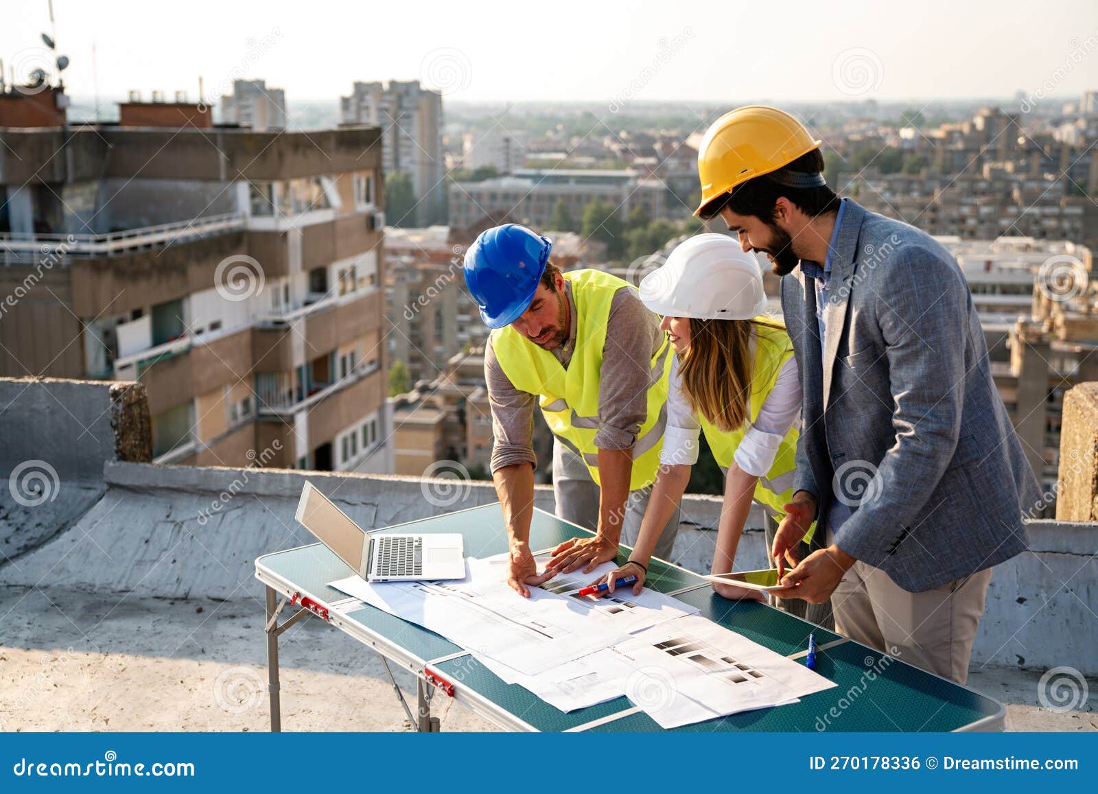 Group of Engineers, Architects, Business Partners at Construction Site ...