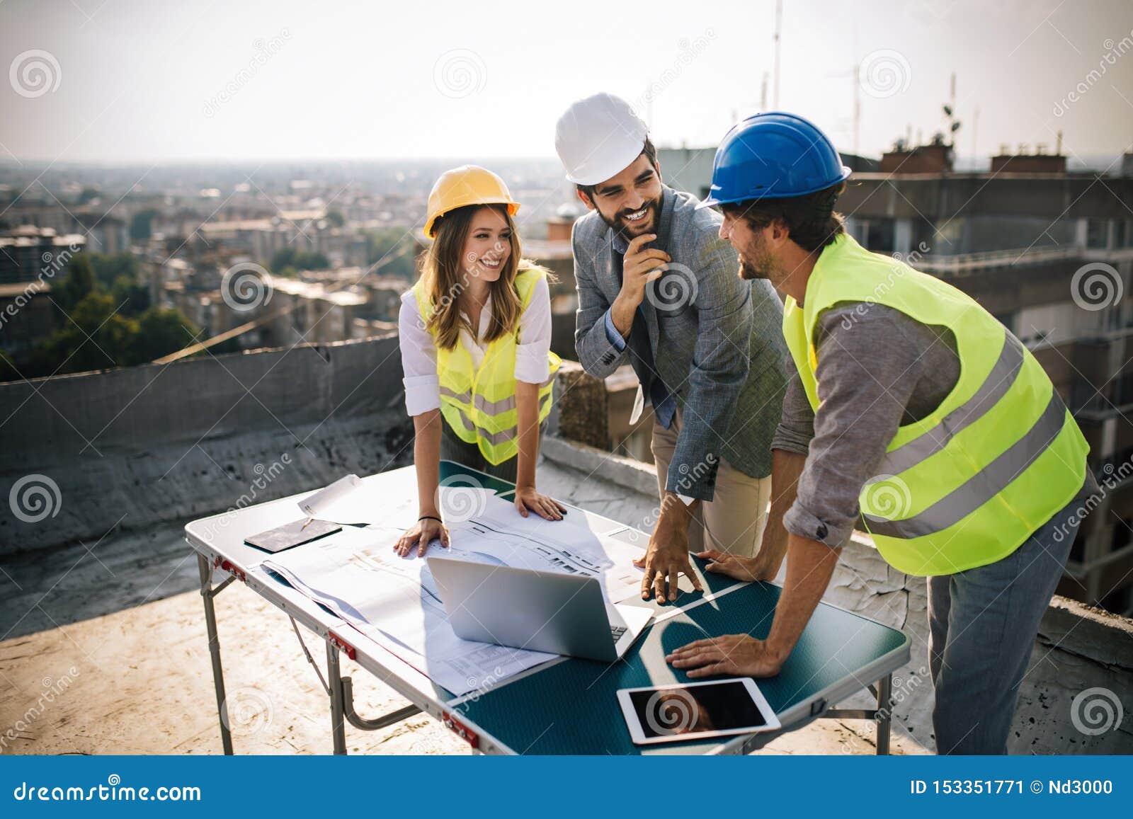 Group of Engineers, Architects, Business Partners at Construction Site ...