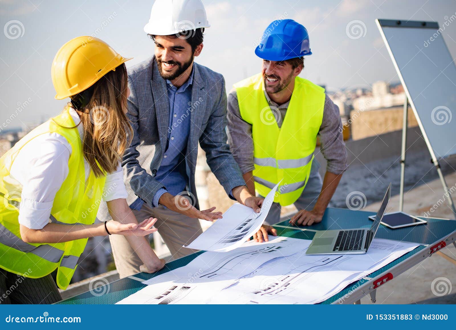 Group of Engineers, Architects, Business Partners at Construction Site ...