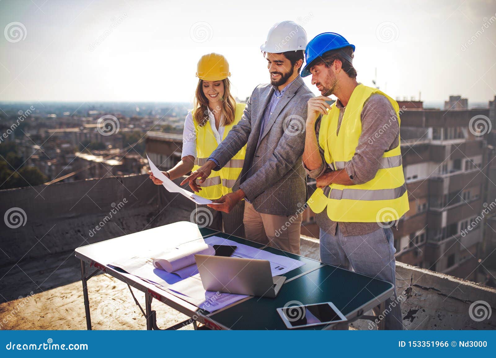Group of Engineers, Architects, Business Partners at Construction Site ...