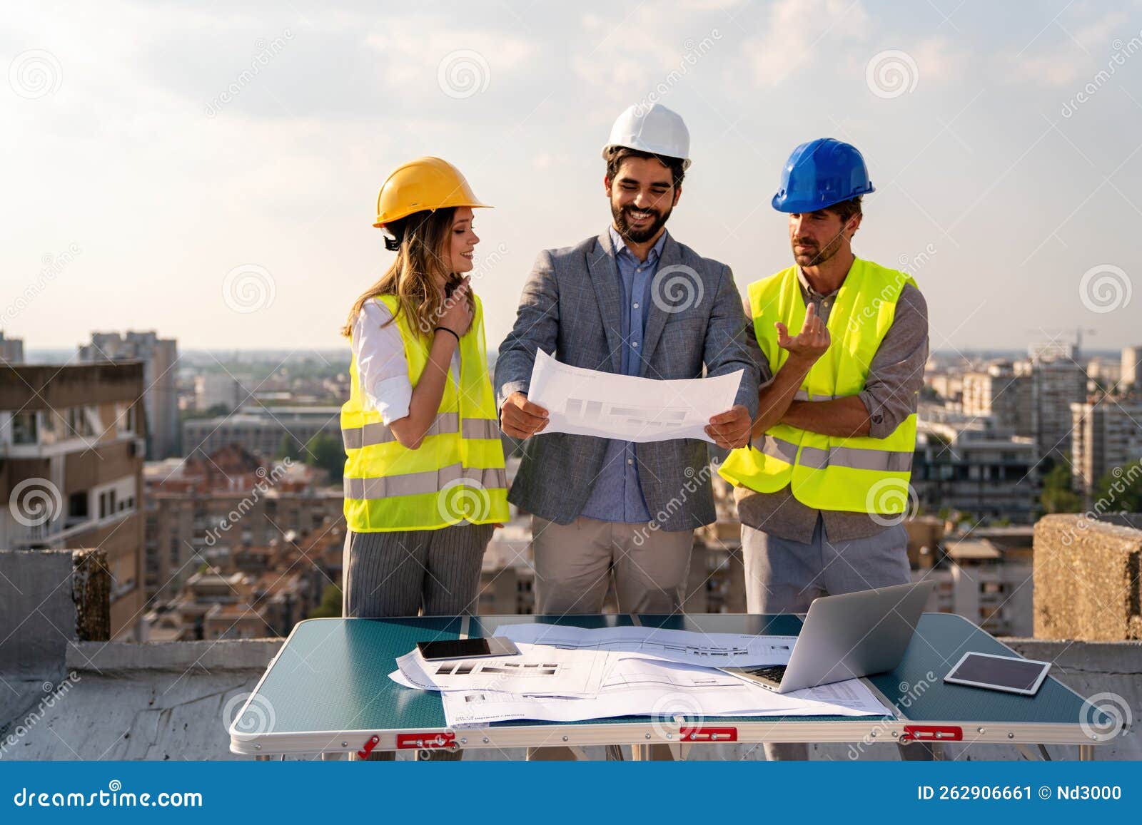 Group of Engineers, Architects, Business Partners at Construction Site ...