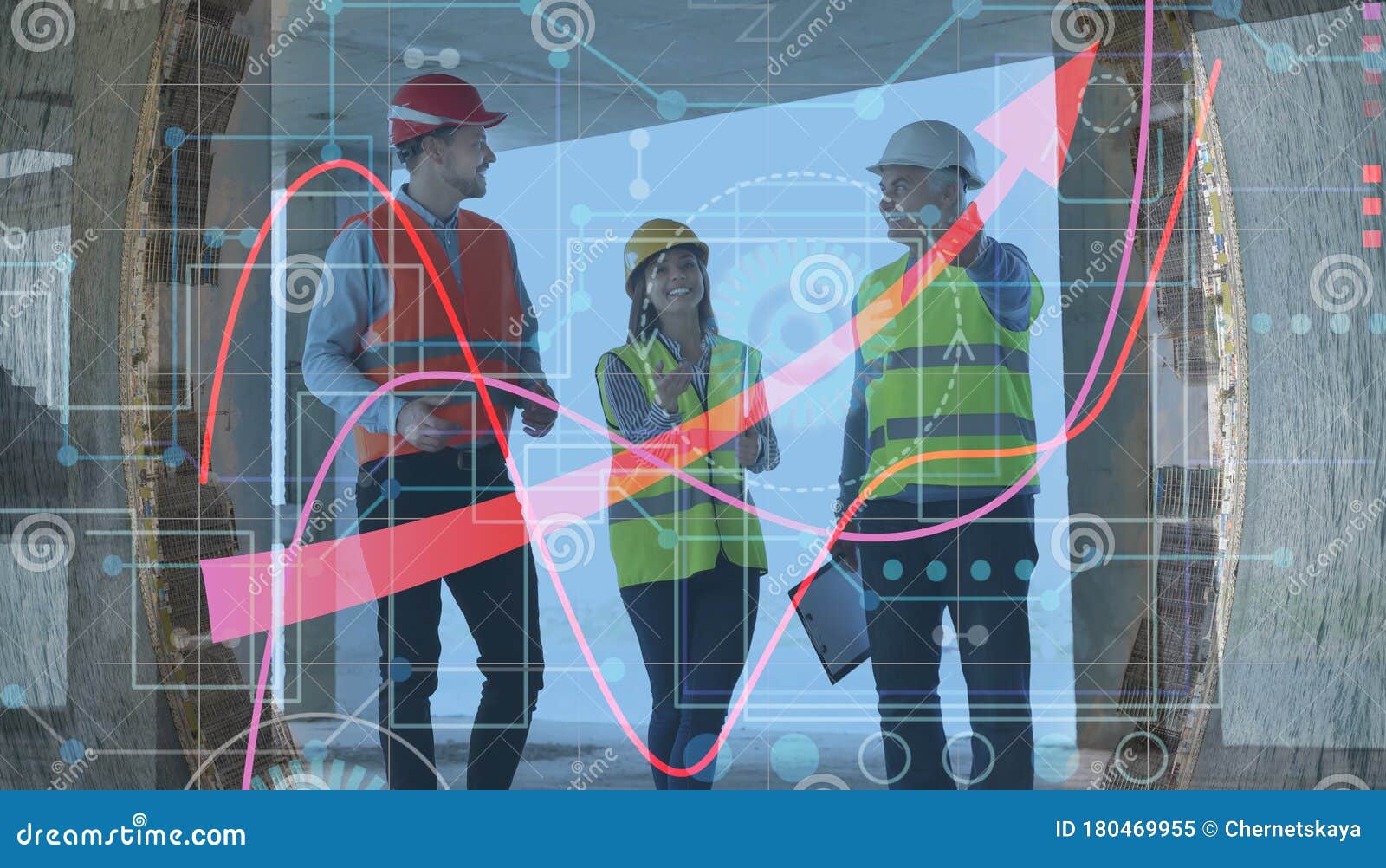 Engineers at Construction Site and Schemes Stock Image - Image of ...