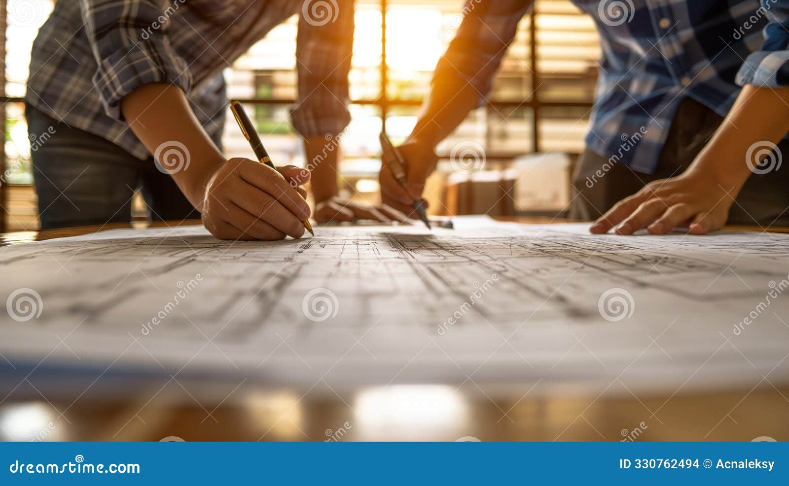 Group of Engineers Discussing Blueprints and Planning the Design Stock ...