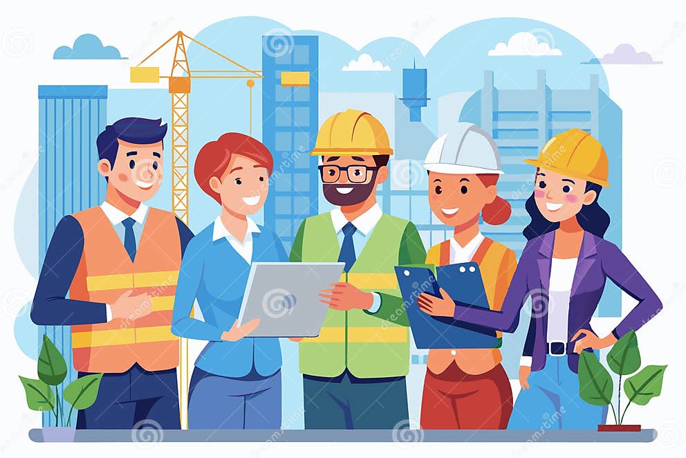 A Group of Engineers Engage in a Discussion about Construction Projects ...