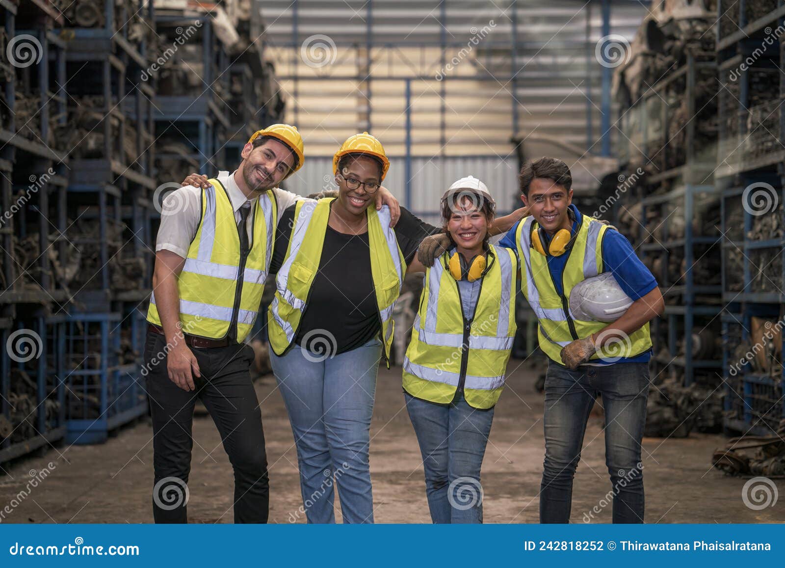 A Group Of Engineers Standing On Construction Site, Holding Blueprints ...