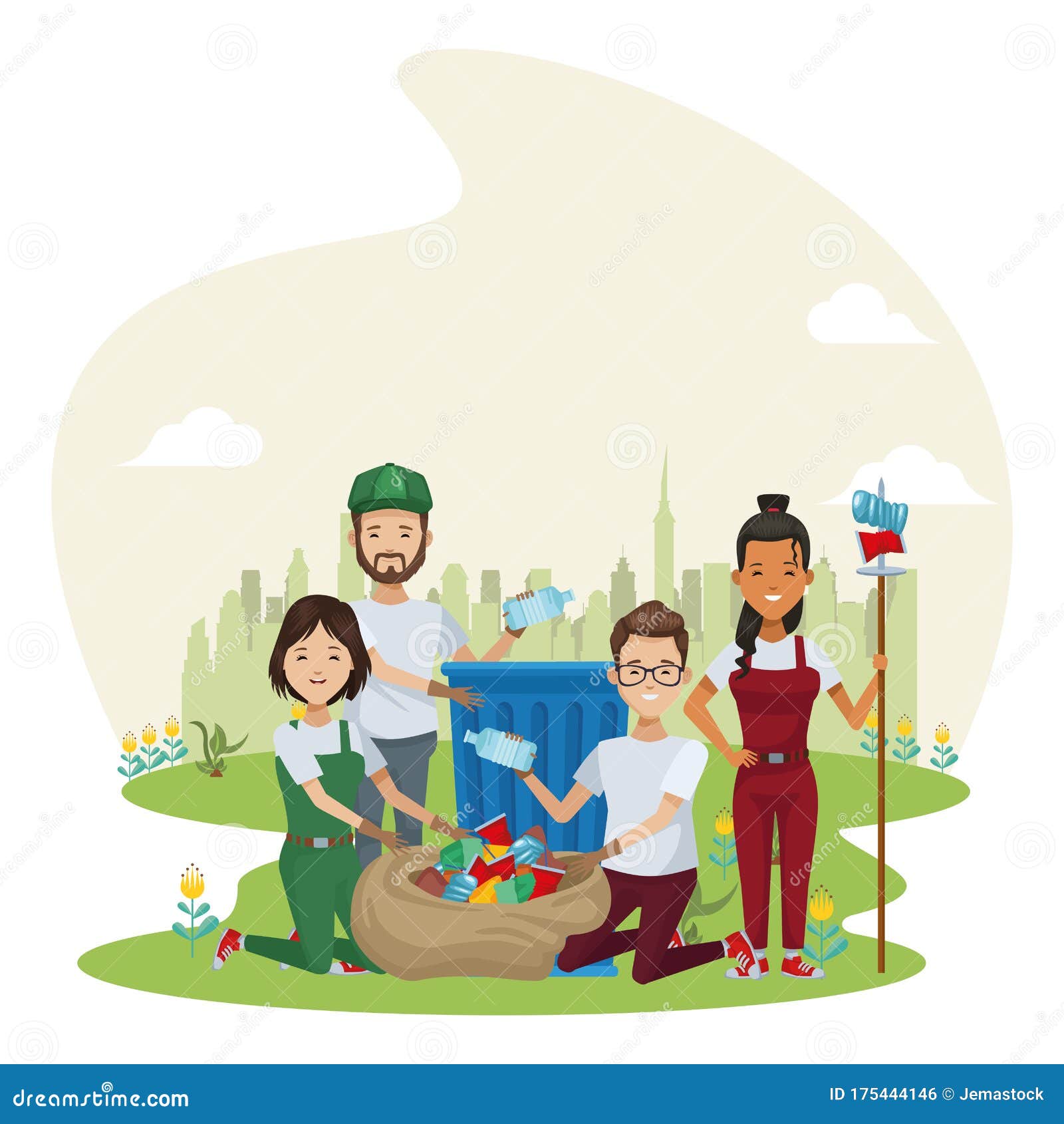 Recycling Characters. Cartoon Men And Women Putting Trash In Different ...